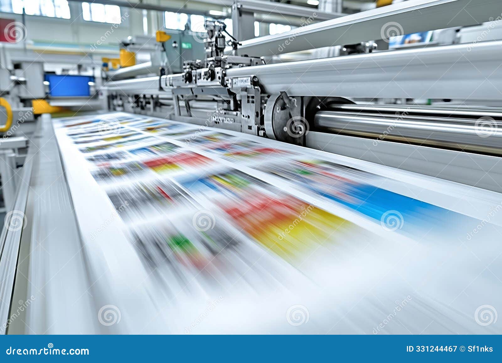 Colorful Magazines on Modern Printing Press with Motion Blur Effect ...