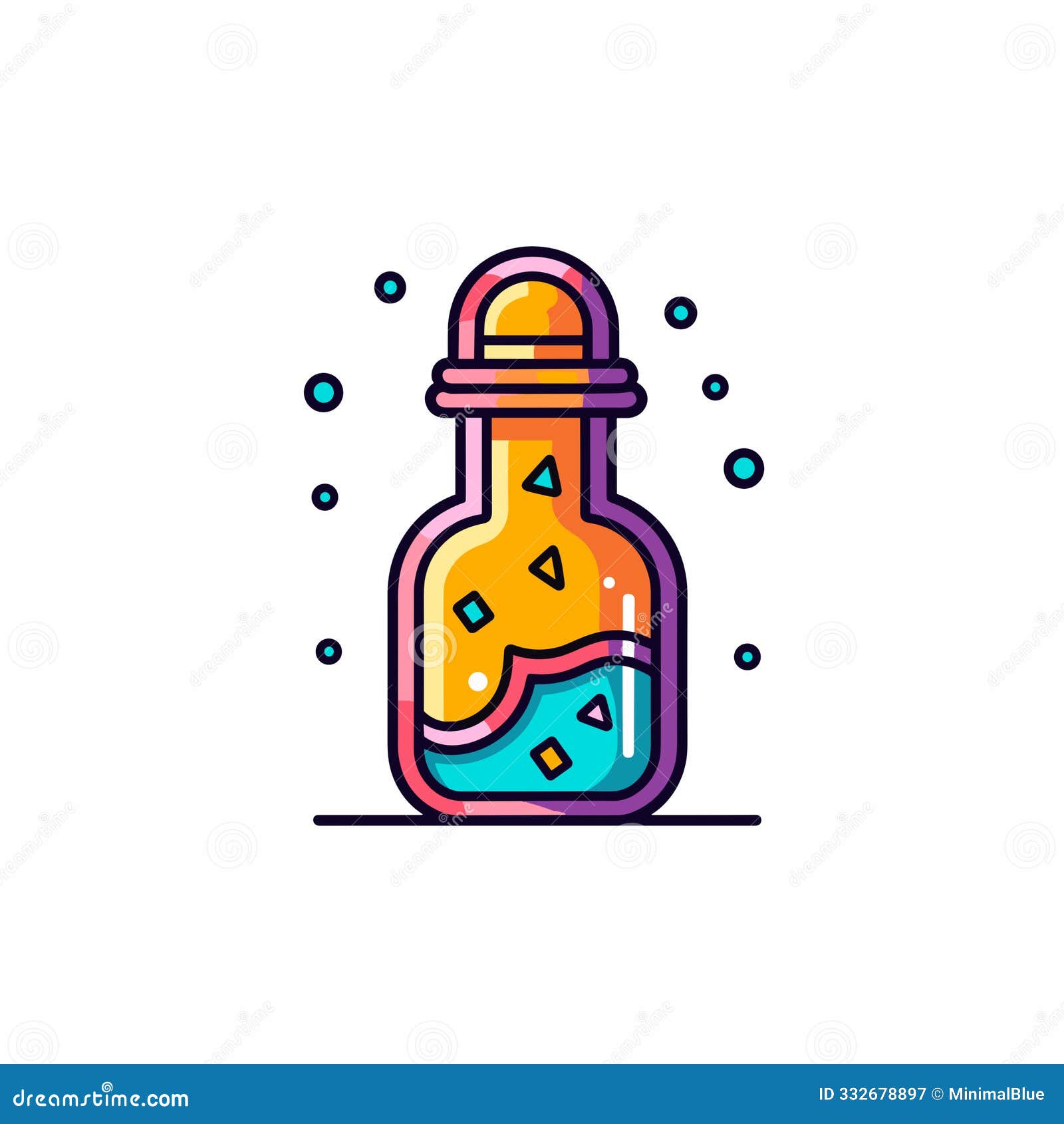 Colorful Magic Elixir Bottle with Floating Objects and Stars Cartoon ...