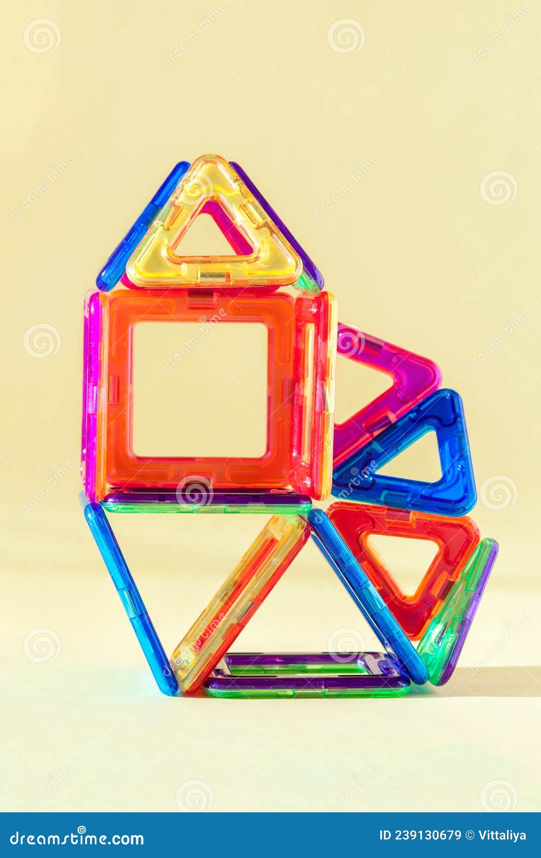 Colorful Magnetic Building Blocks on Pastel Background Stock Image ...