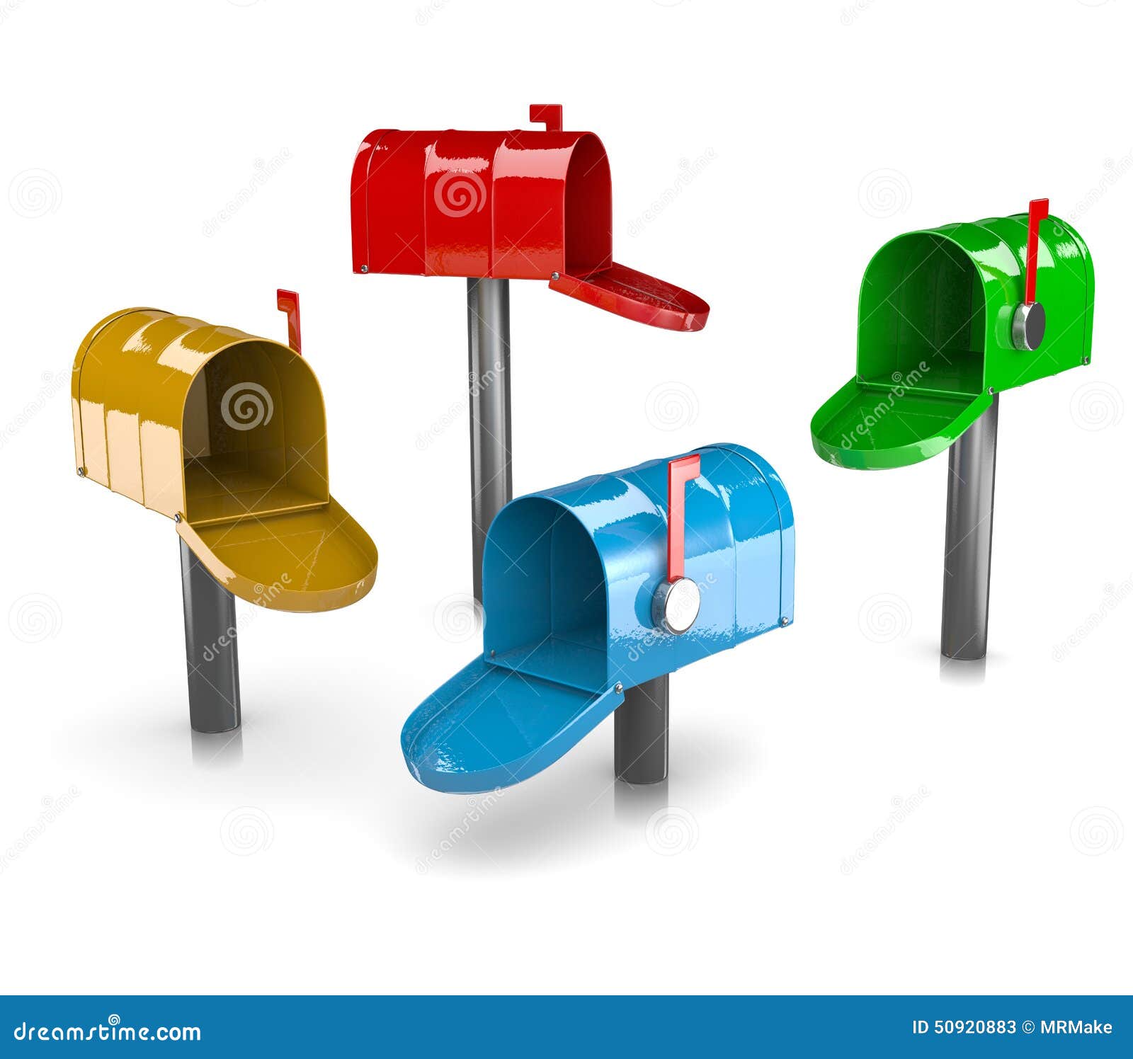 Colorful Mail Delivery Scene With Post Office Van And Red Mailboxes In ...