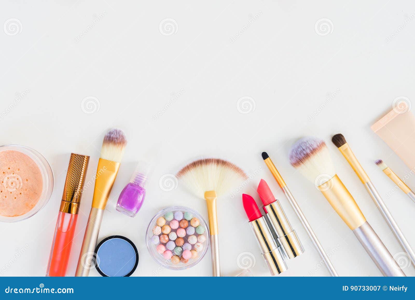 Colorful Make Up Flat Lay Scene Stock Image - Image of compact ...
