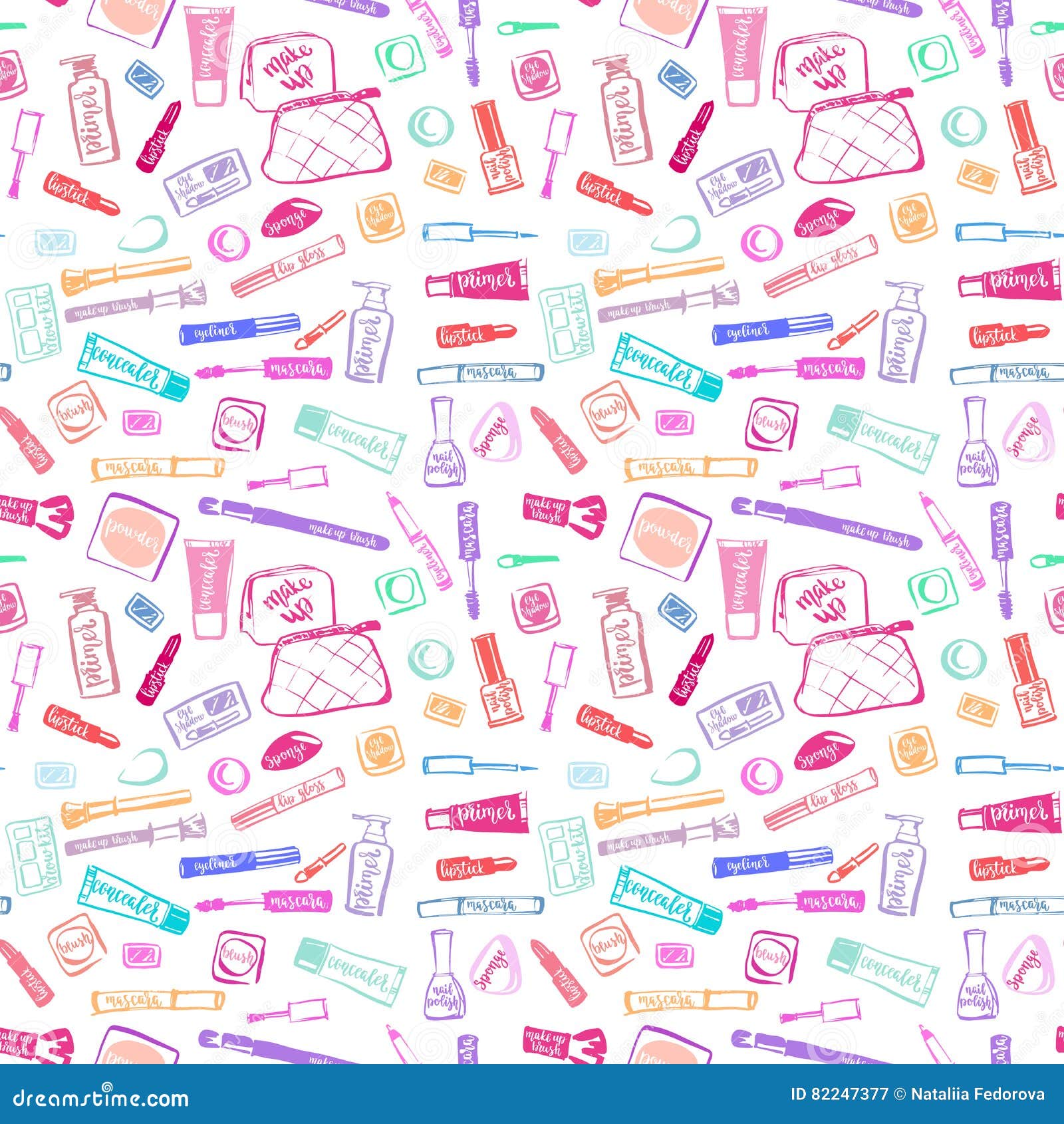 Colorful Makeup Cosmetic Pattern with Lettering. Stock Vector ...