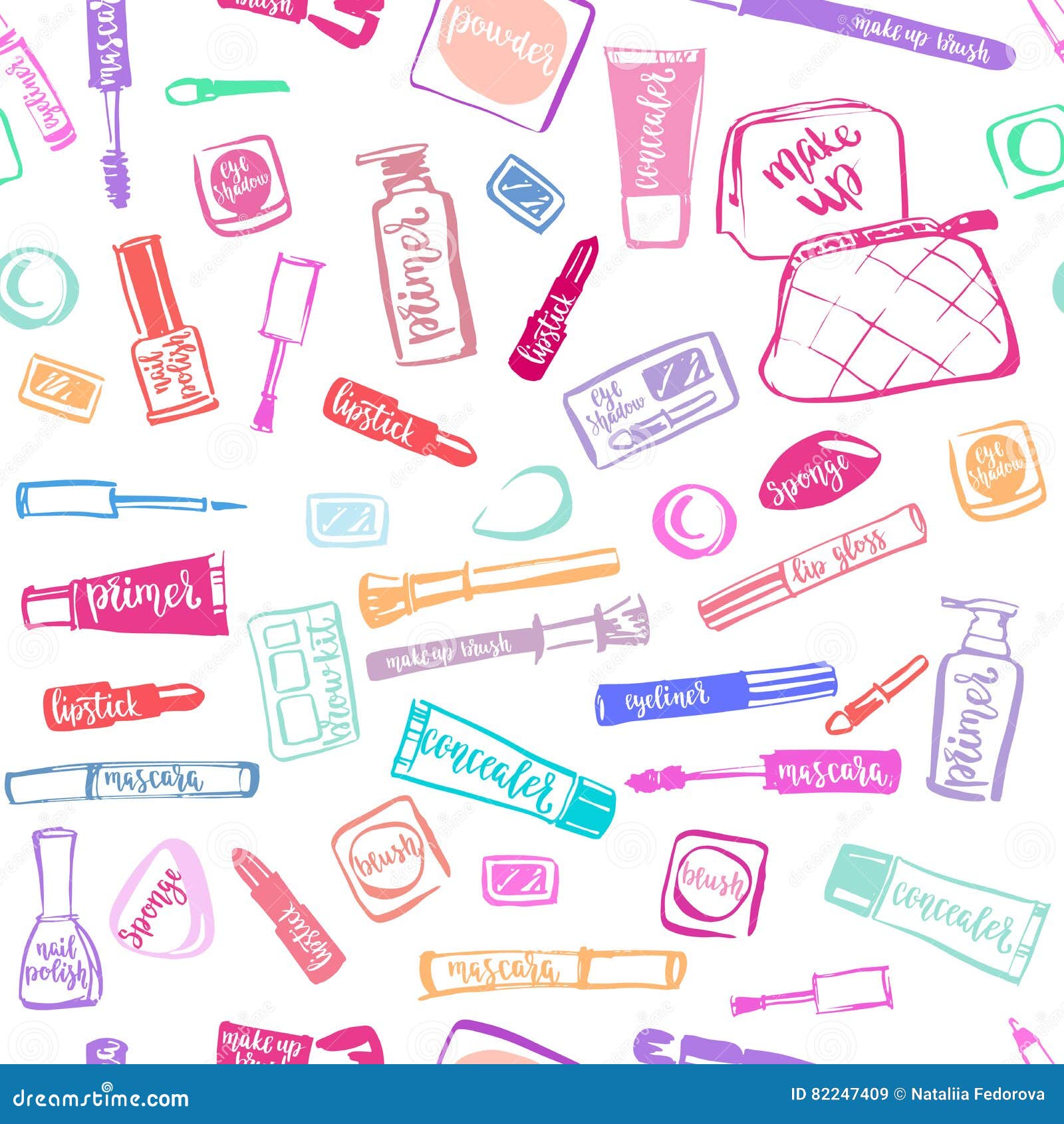 Colorful Makeup Cosmetic Pattern with Lettering. Stock Vector ...
