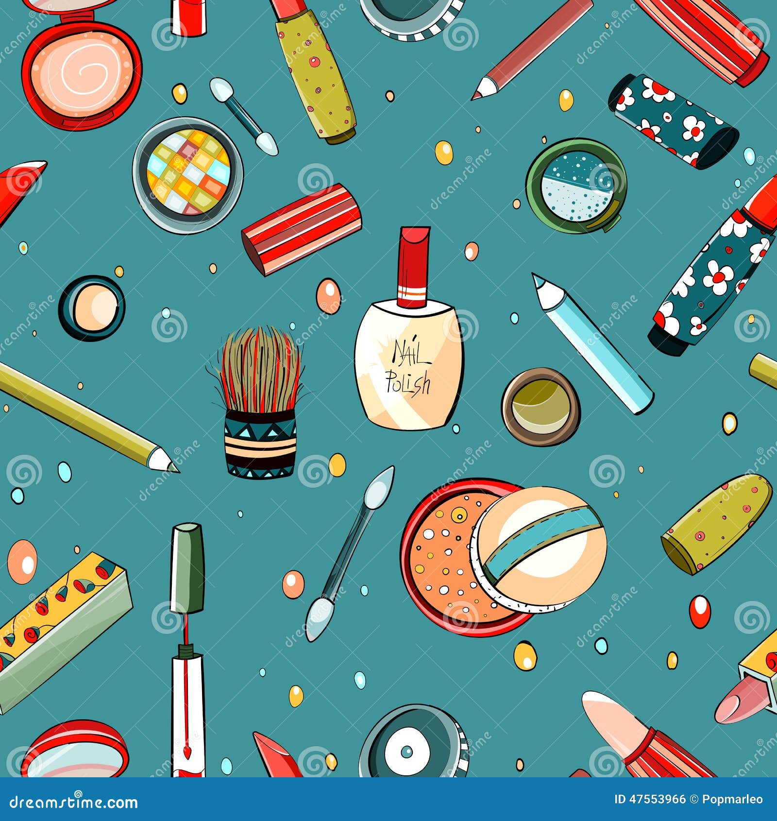 Colorful Makeup Seamless Pattern on Blue Stock Vector - Illustration of ...