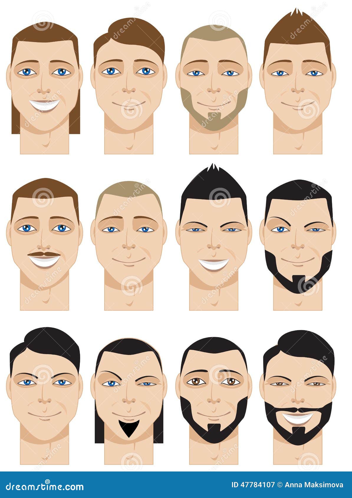 Colorful Male Faces stock vector. Illustration of beautiful - 47784107