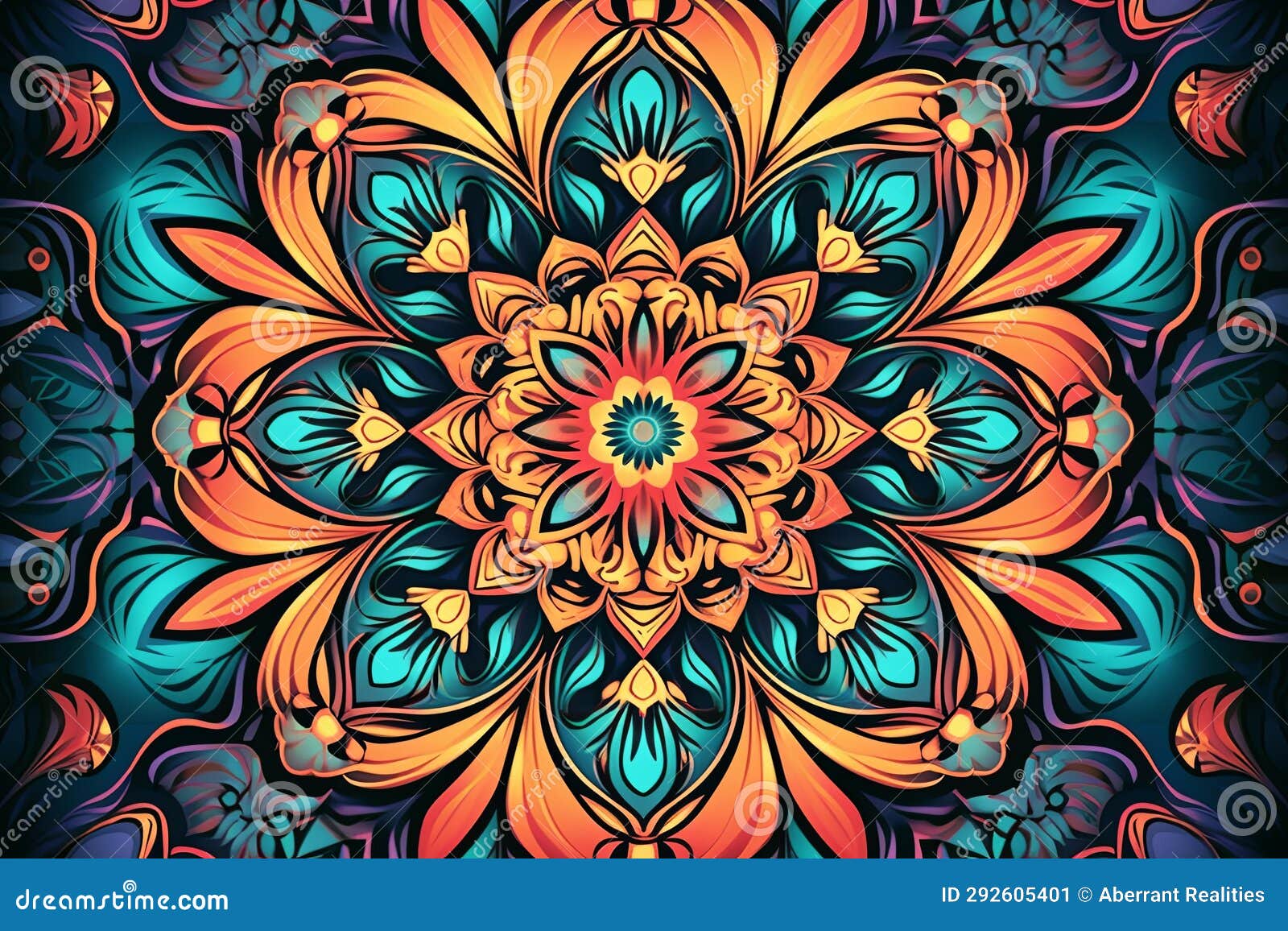 Colorful Mandala Pattern on a Black Background Stock Illustration ...