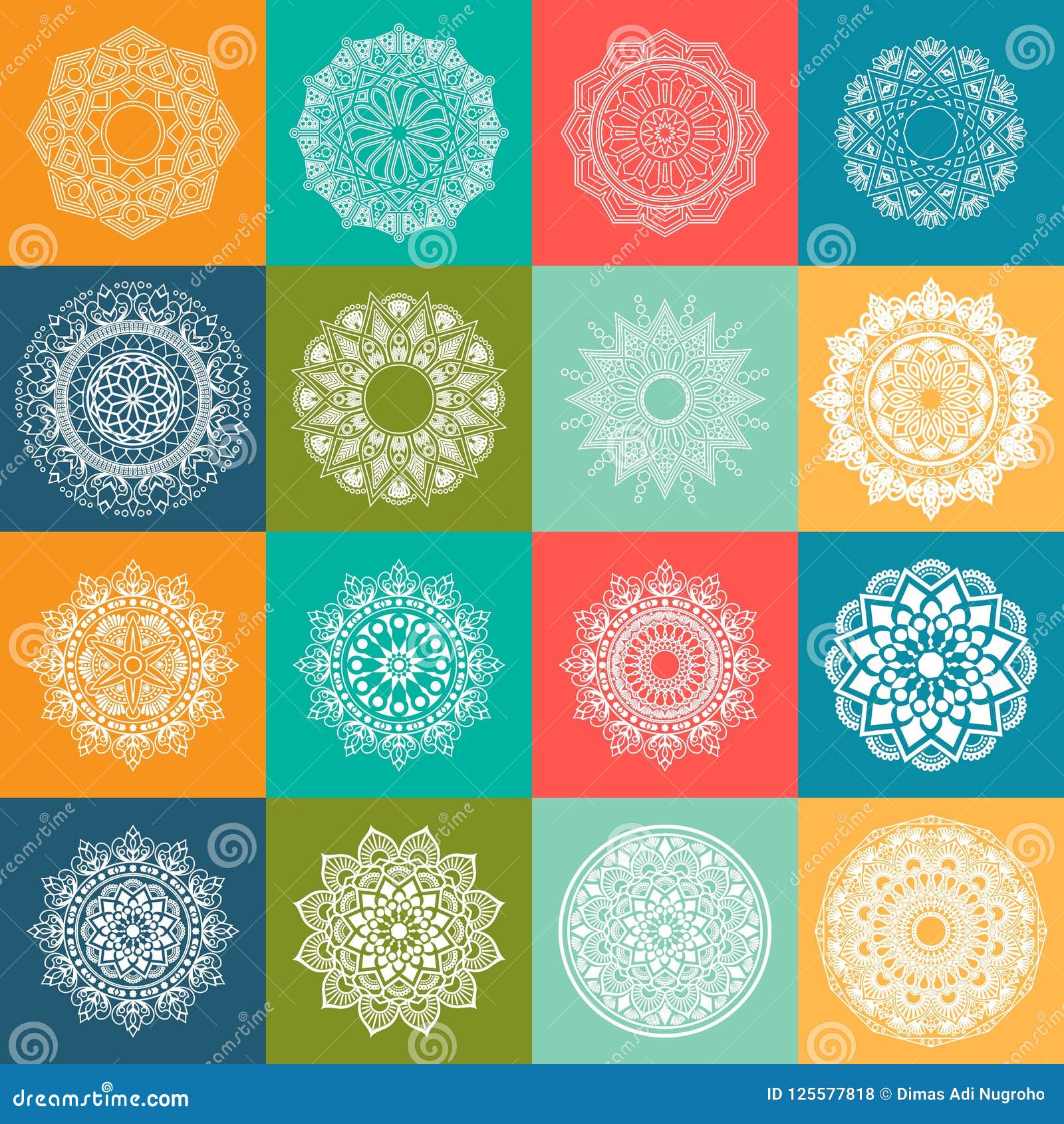 16 Colorful Mandala Set. Circular Pattern in Form of Mandala. Stock ...