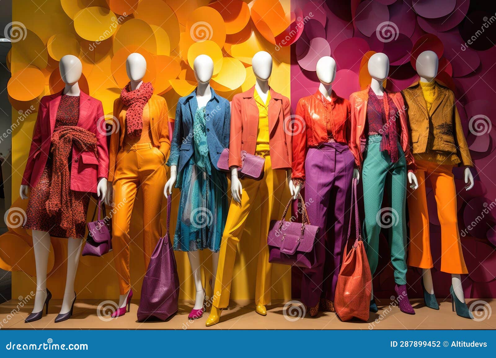 Colorful Mannequin Display with Trendy Outfits Stock Illustration ...