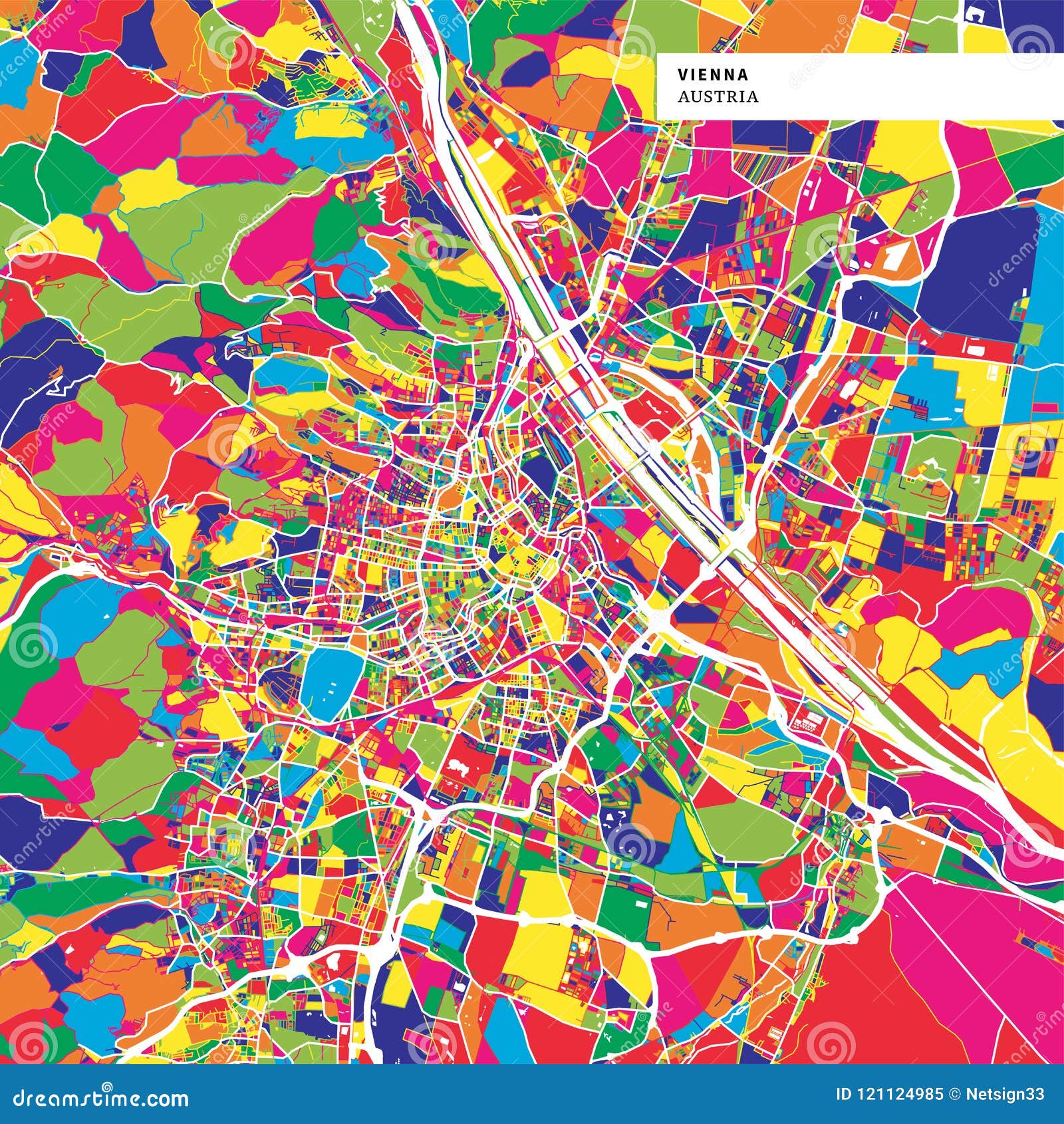 Colorful Map of Vienna, Austria Stock Vector - Illustration of highways ...