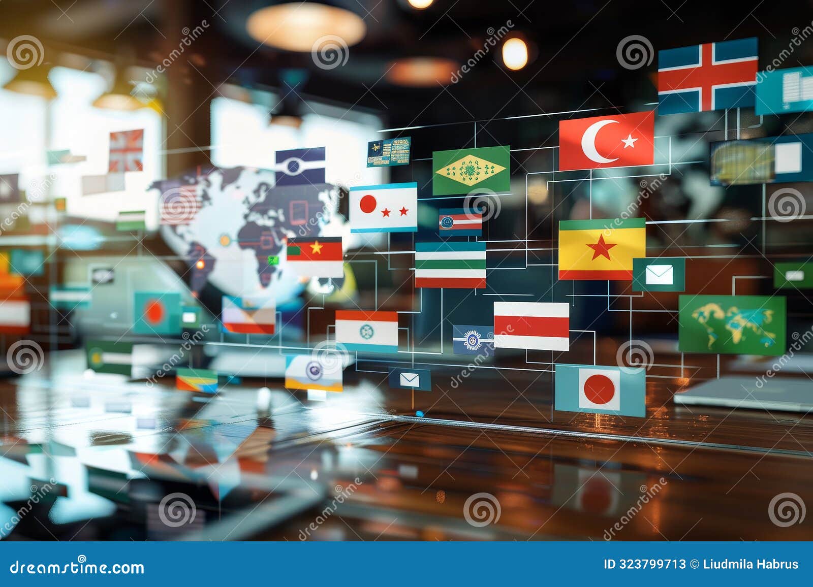 A Colorful Map of the World with Flags from Many Countries Stock Image ...