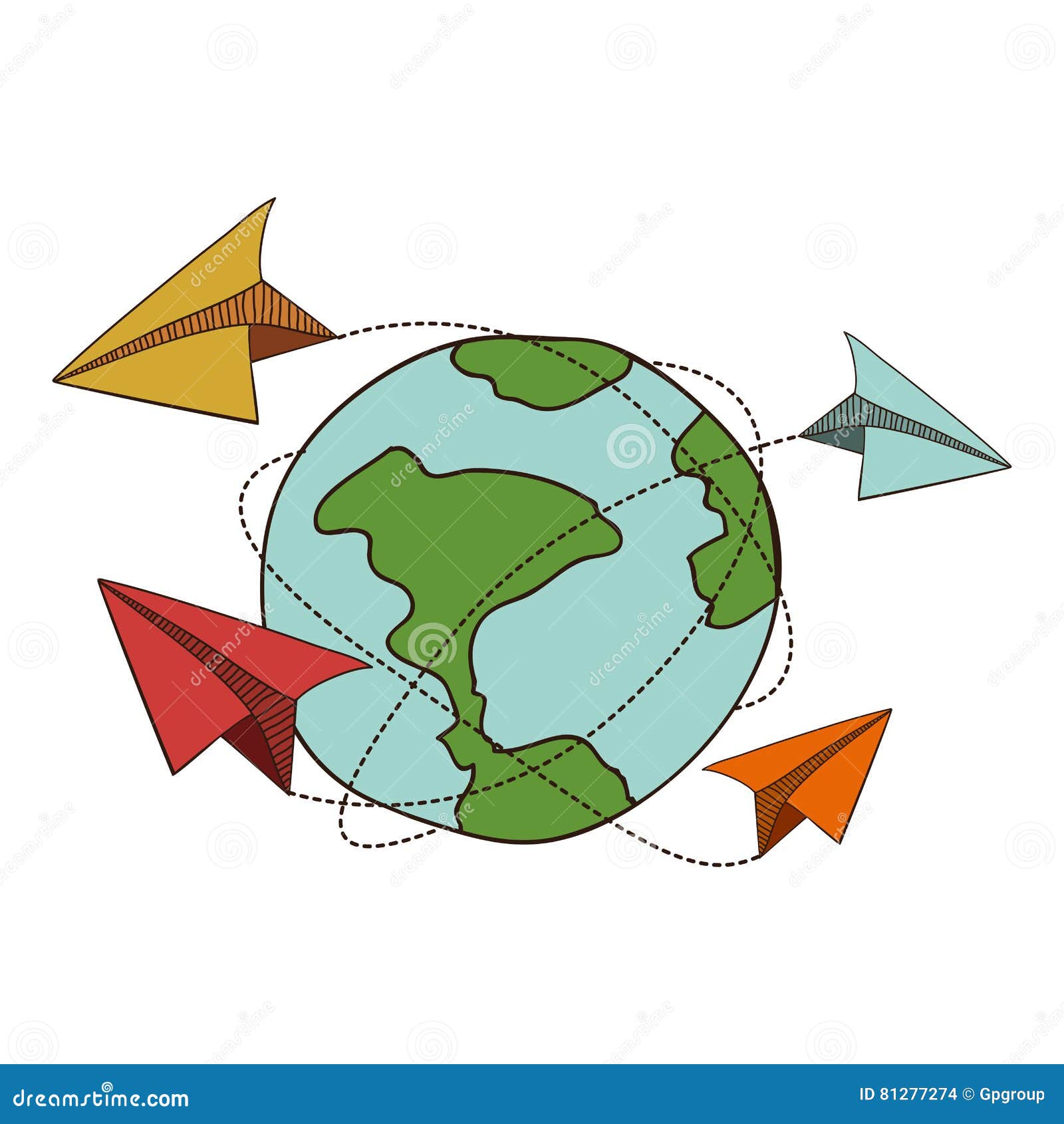 Colorful Map of the World and Planes of Paper Stock Illustration ...