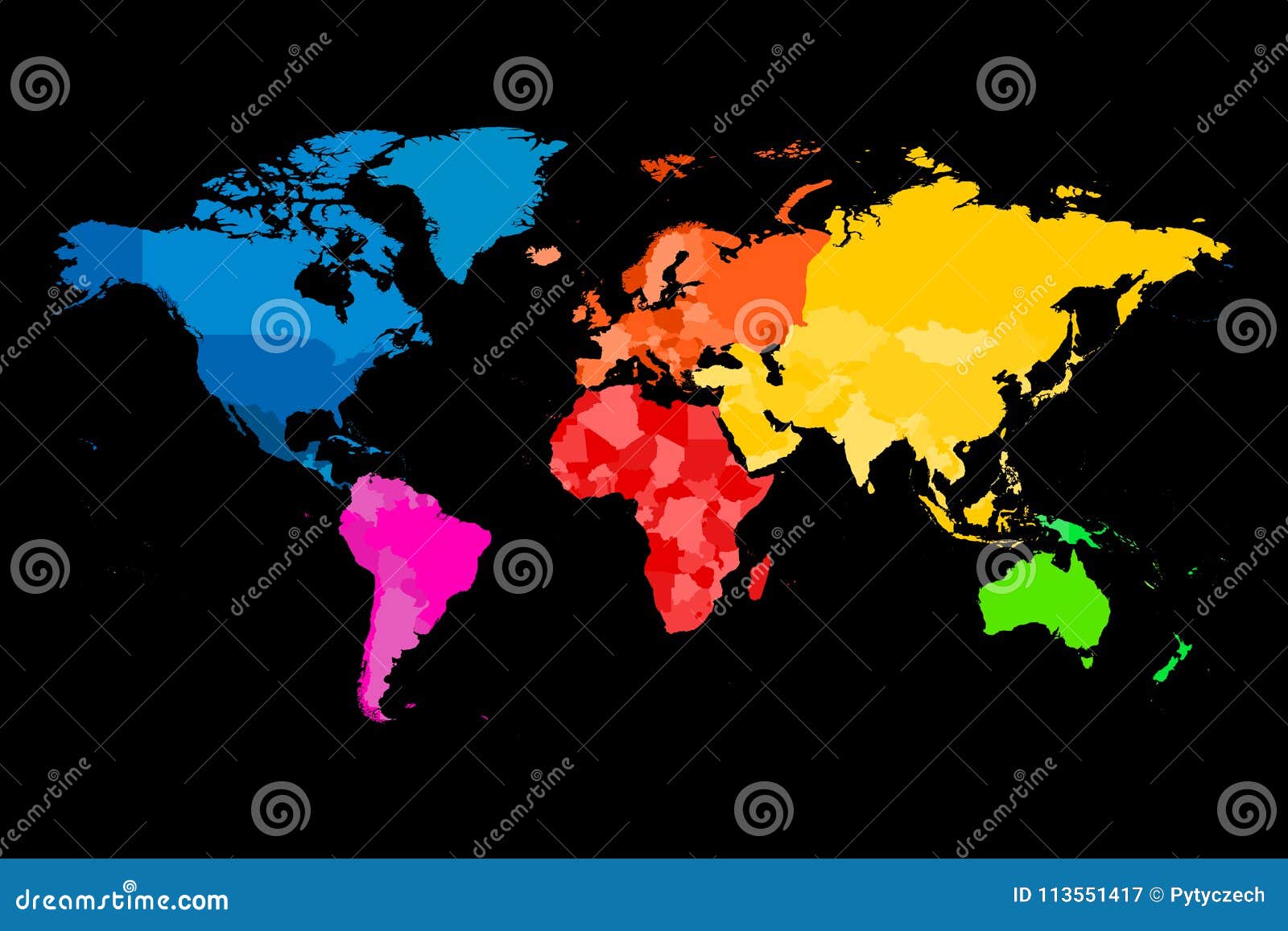 Colorful Map of World. Vector Political Map with Different Colors of ...