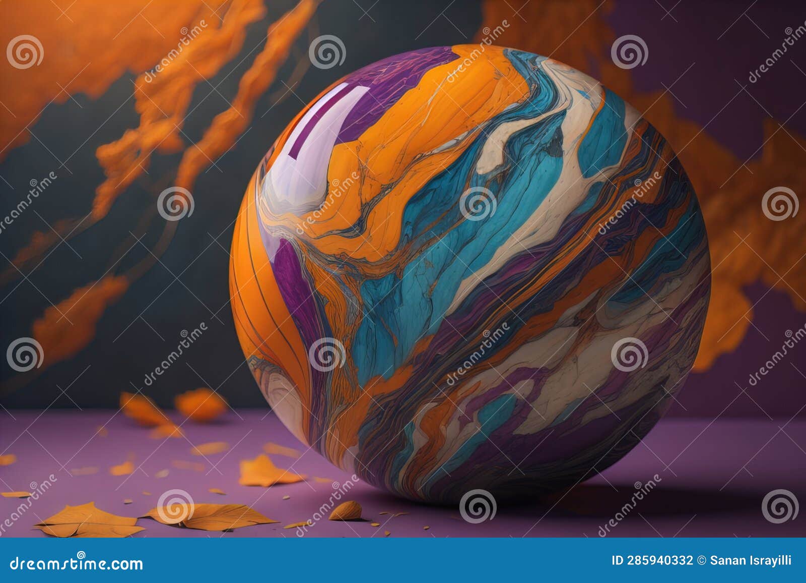 Colorful Marble Ball on a Solid Colour Background. Close-up Stock ...