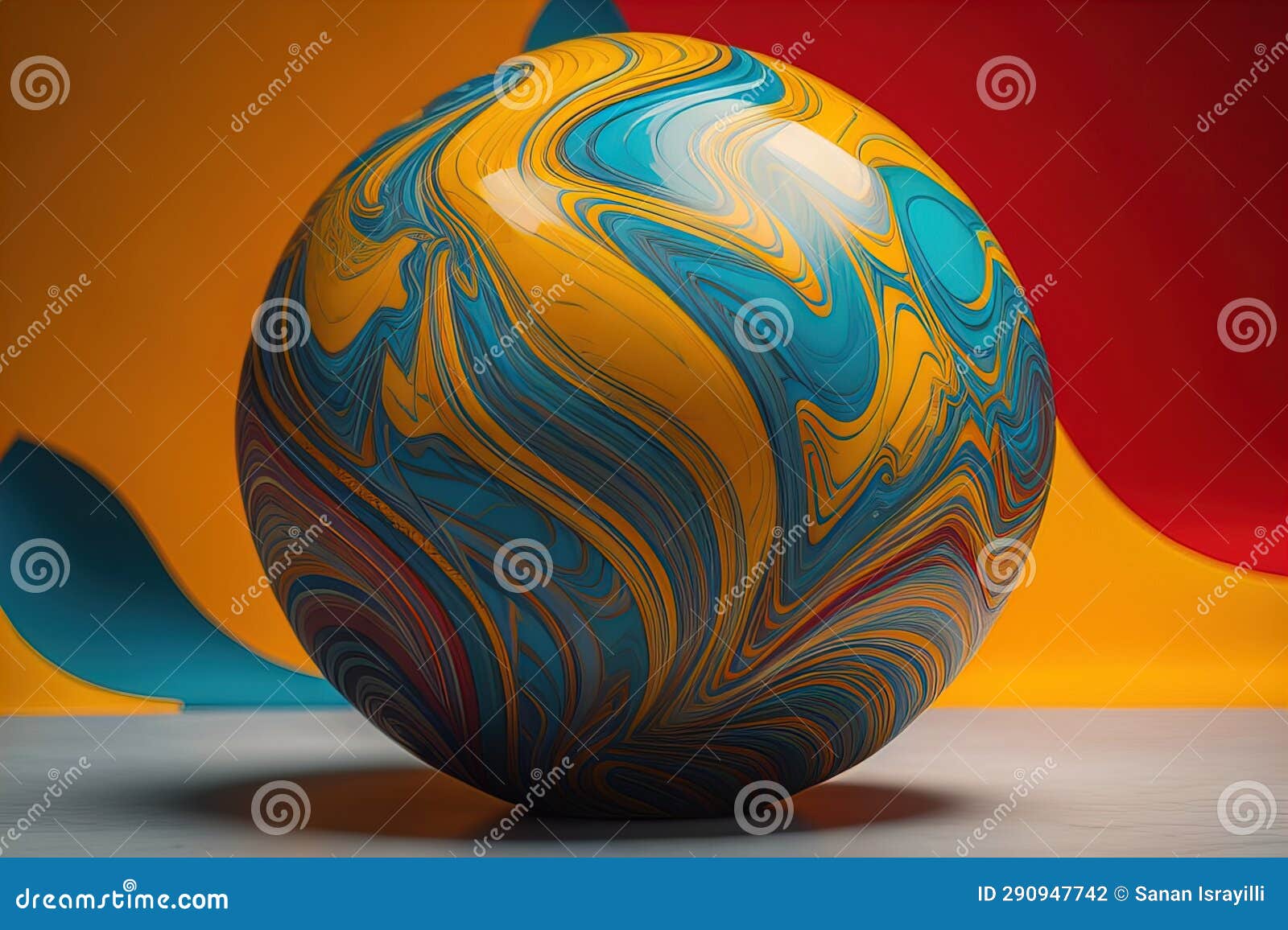 Colorful Marble Ball on a Solid Colour Background. Close-up Stock Photo ...