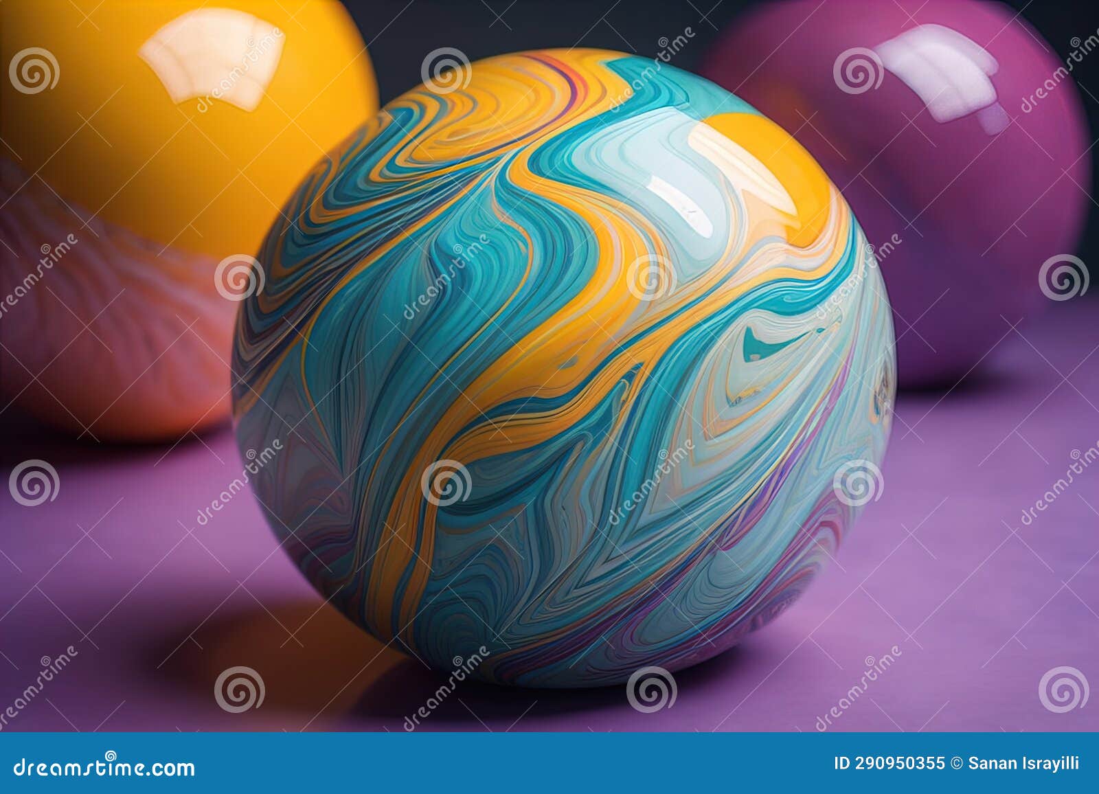 Colorful Marble Ball on a Solid Colour Background. Close-up Stock Image ...
