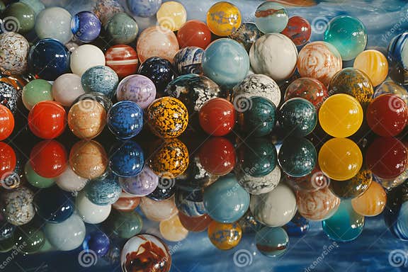 Colorful Marbles Arranged in an Asymmetrical Pattern on a Mirrored ...