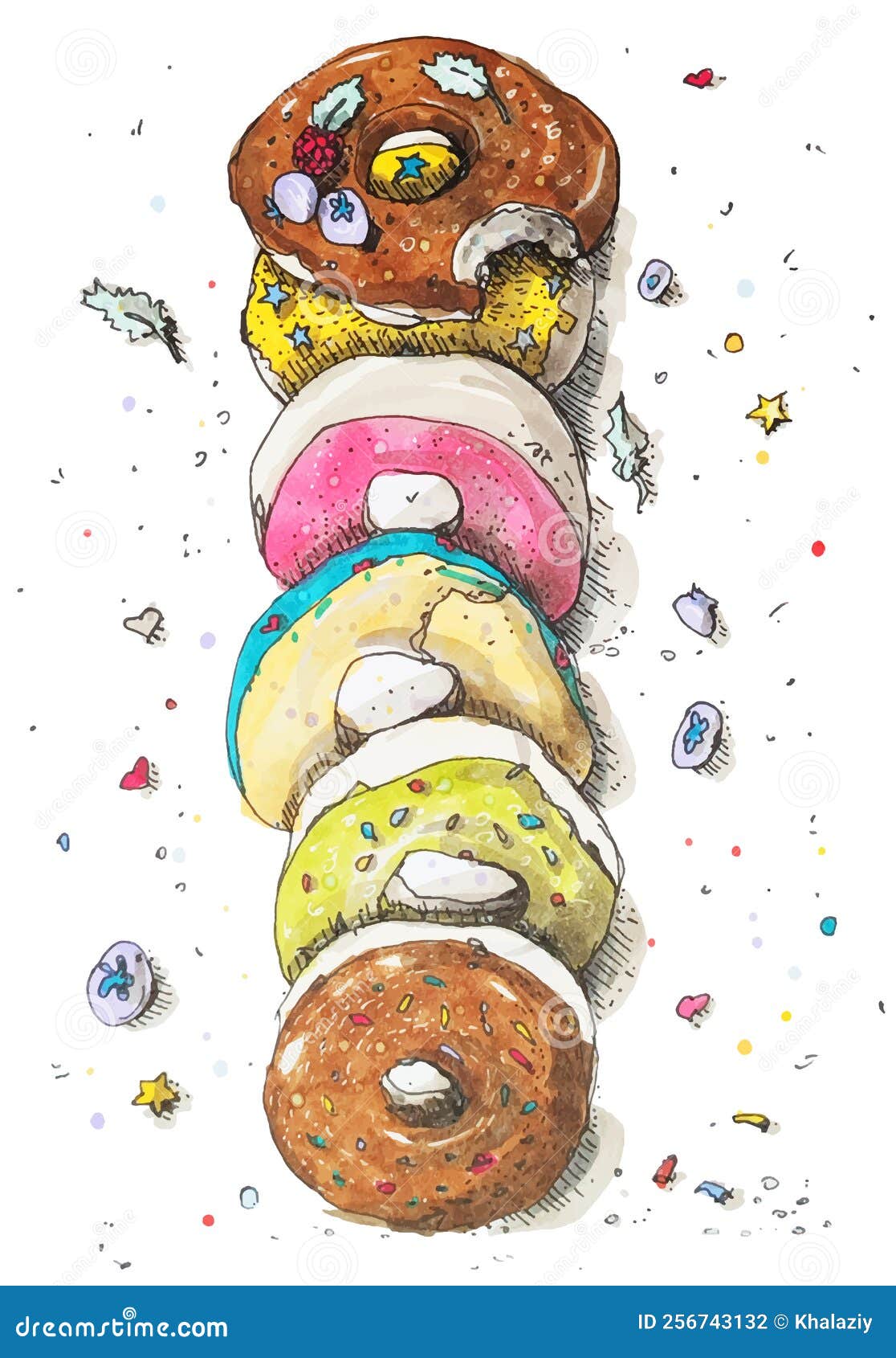 Colorful Markers Drawing of Donuts, Vector Stock Vector - Illustration ...