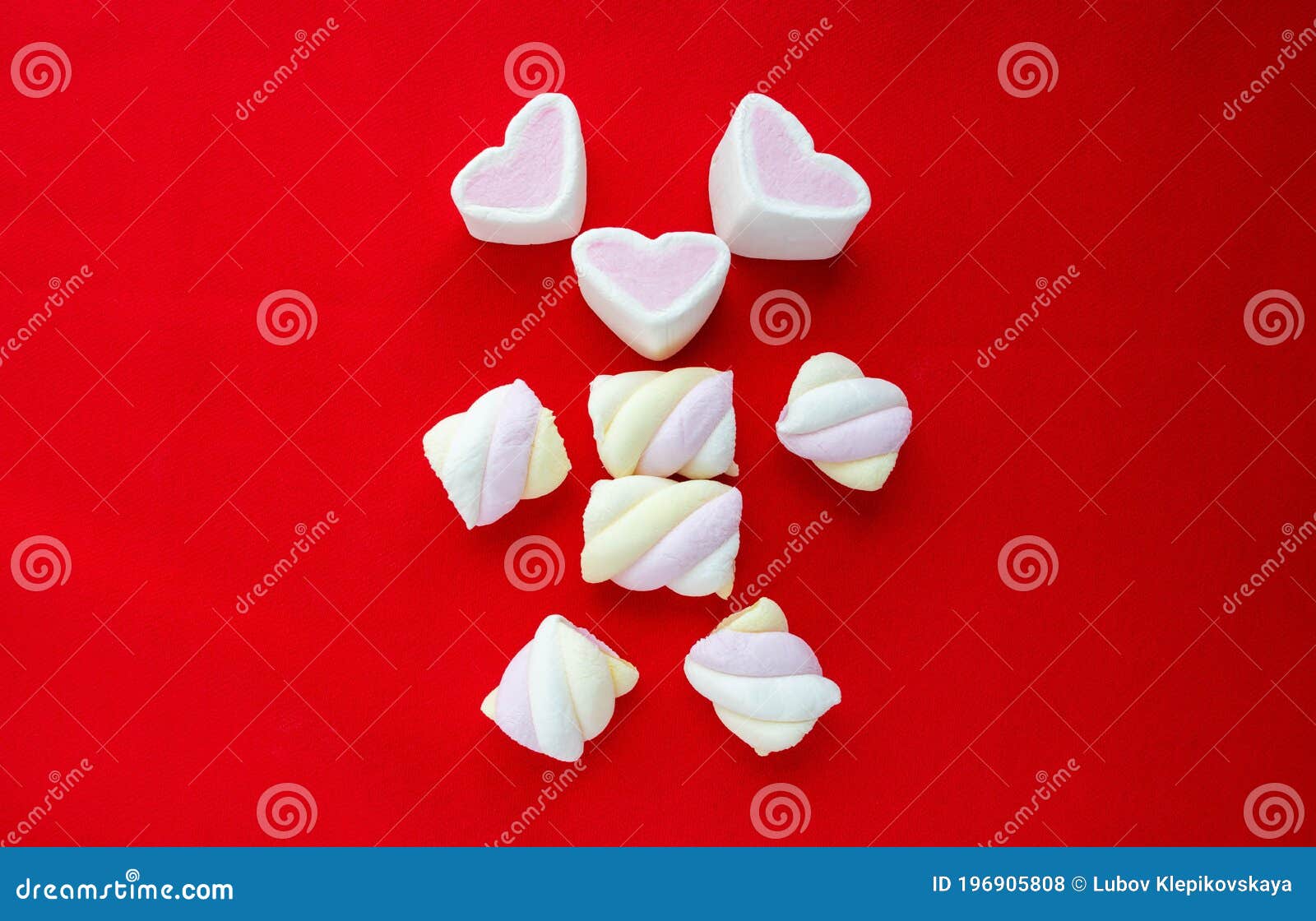 Colorful Marshmallow Candy Isolated on Red Background Stock Photo ...