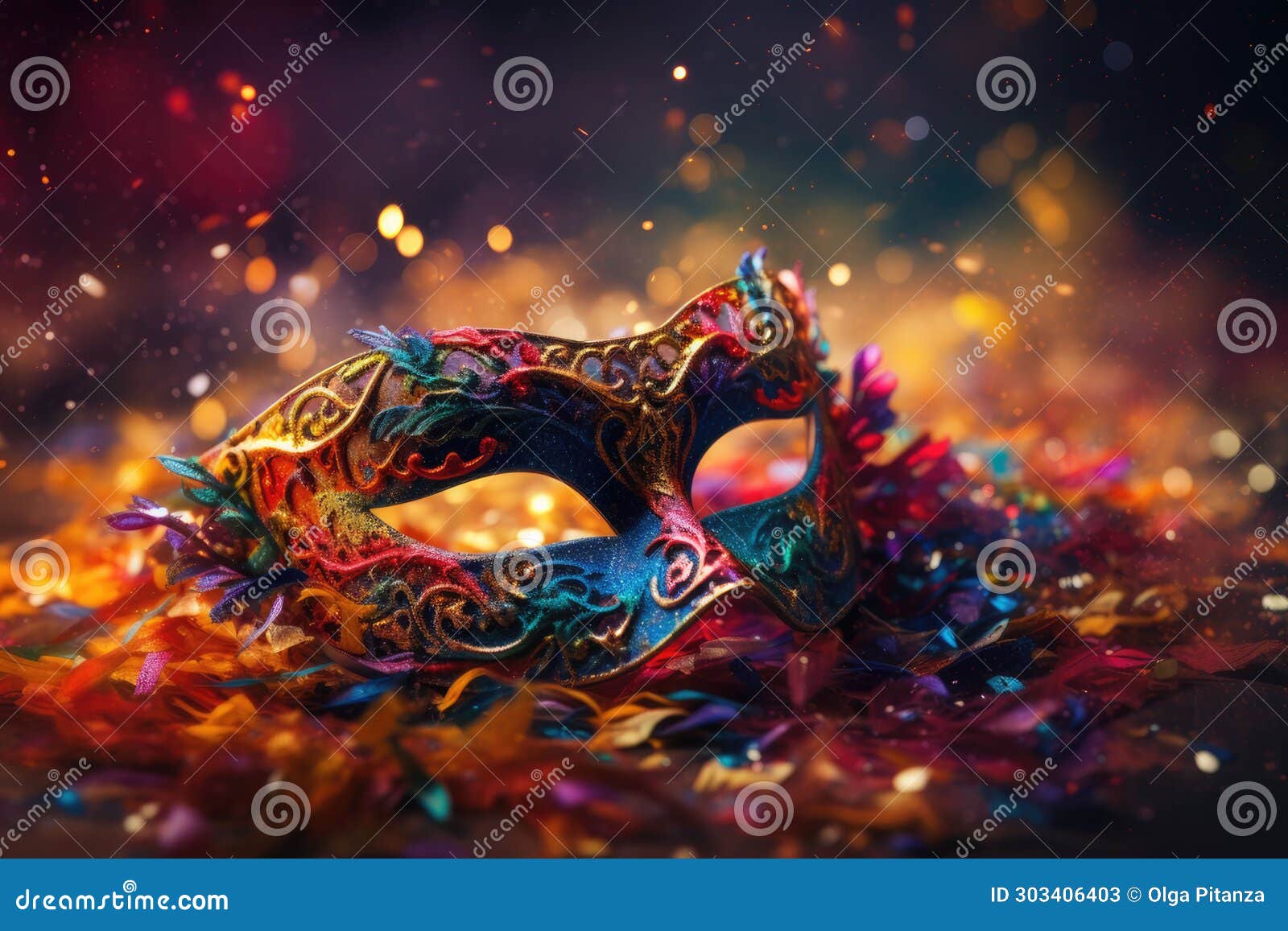 Colorful Masquerade Mask in Confetti Stock Illustration - Illustration ...