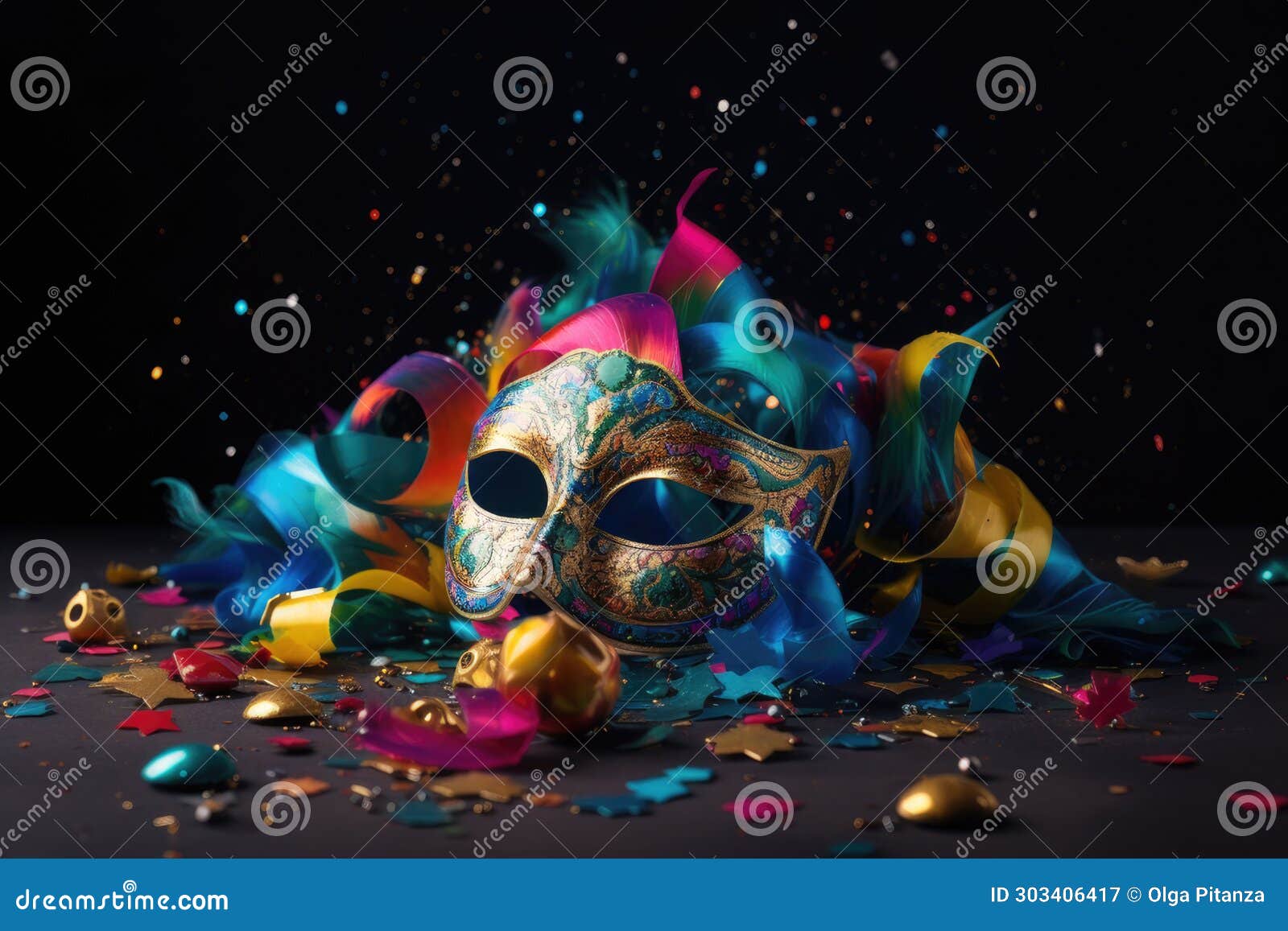 Colorful Masquerade Mask in Confetti Stock Illustration - Illustration ...
