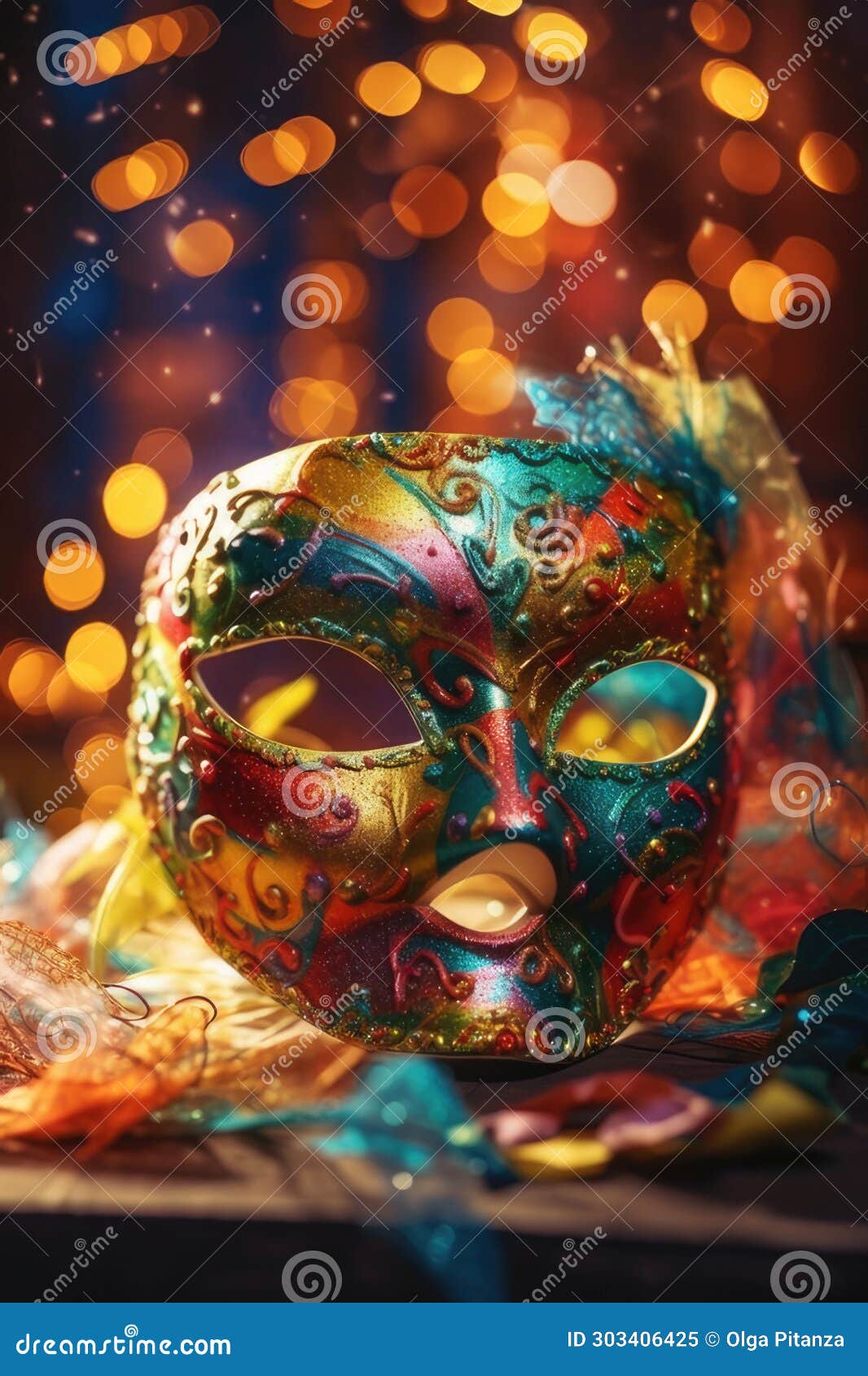 Colorful Masquerade Mask in Confetti Stock Illustration - Illustration ...