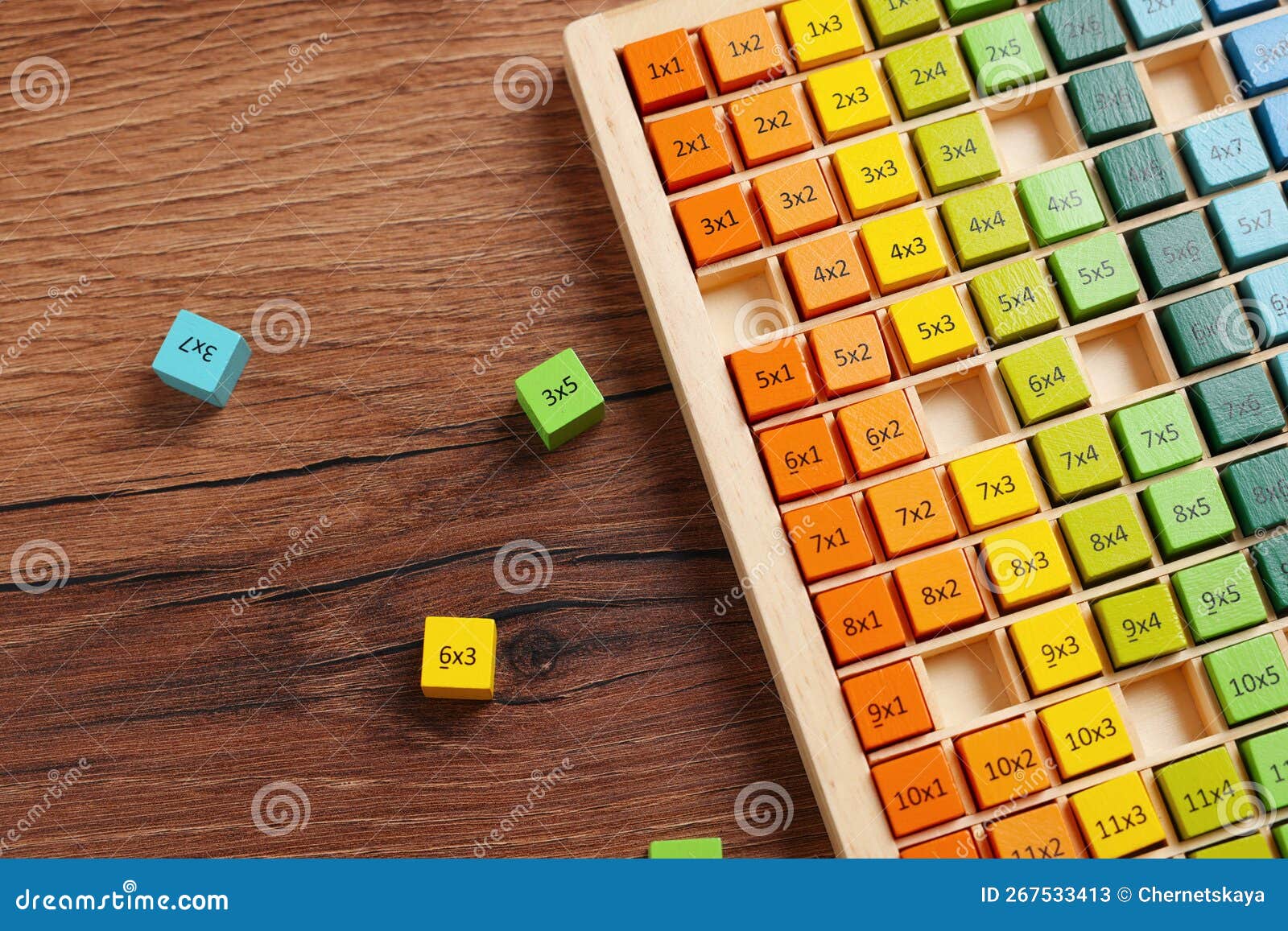 Colorful Math Game Kit with Arithmetical Tasks on Wooden Table, Flat ...