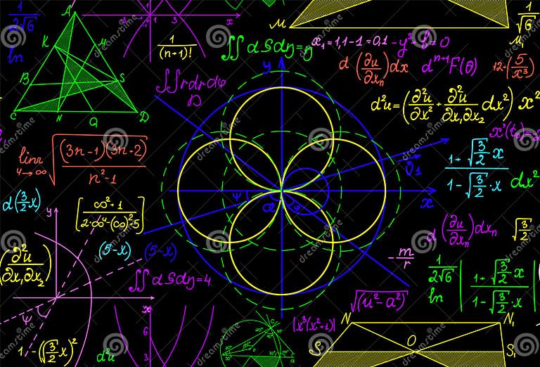 Colorful Math Vector Seamless Background with Handwritten Multicolored ...