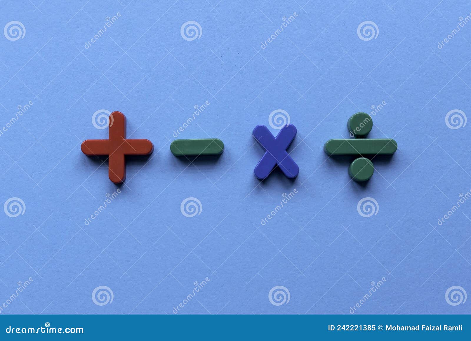 Colorful Mathematical Shape (Plus, Minus, Multiply, Divide) on Blue ...