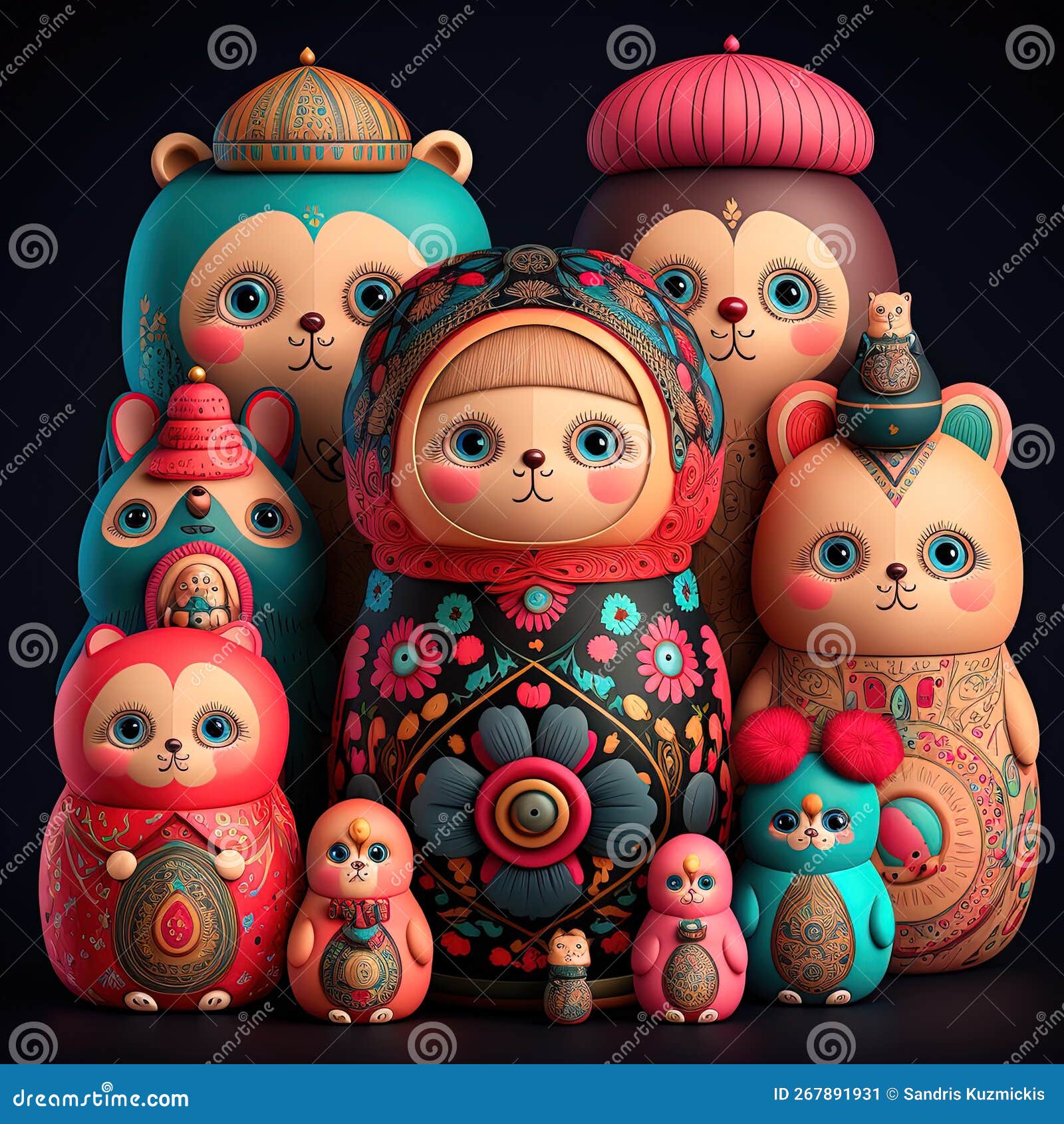 Colorful Matrioshka Dolls. Generative AI Stock Illustration - Illustration of dolls, wooden ...