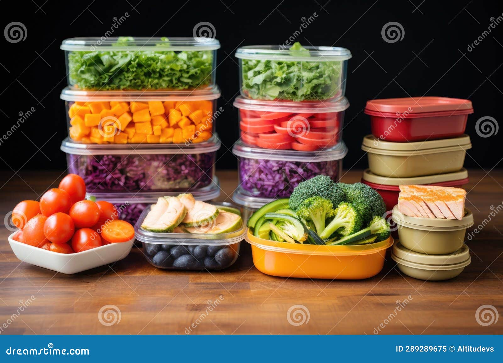 Colorful Meal Prep Containers Stacked Neatly Stock Image - Image of ...