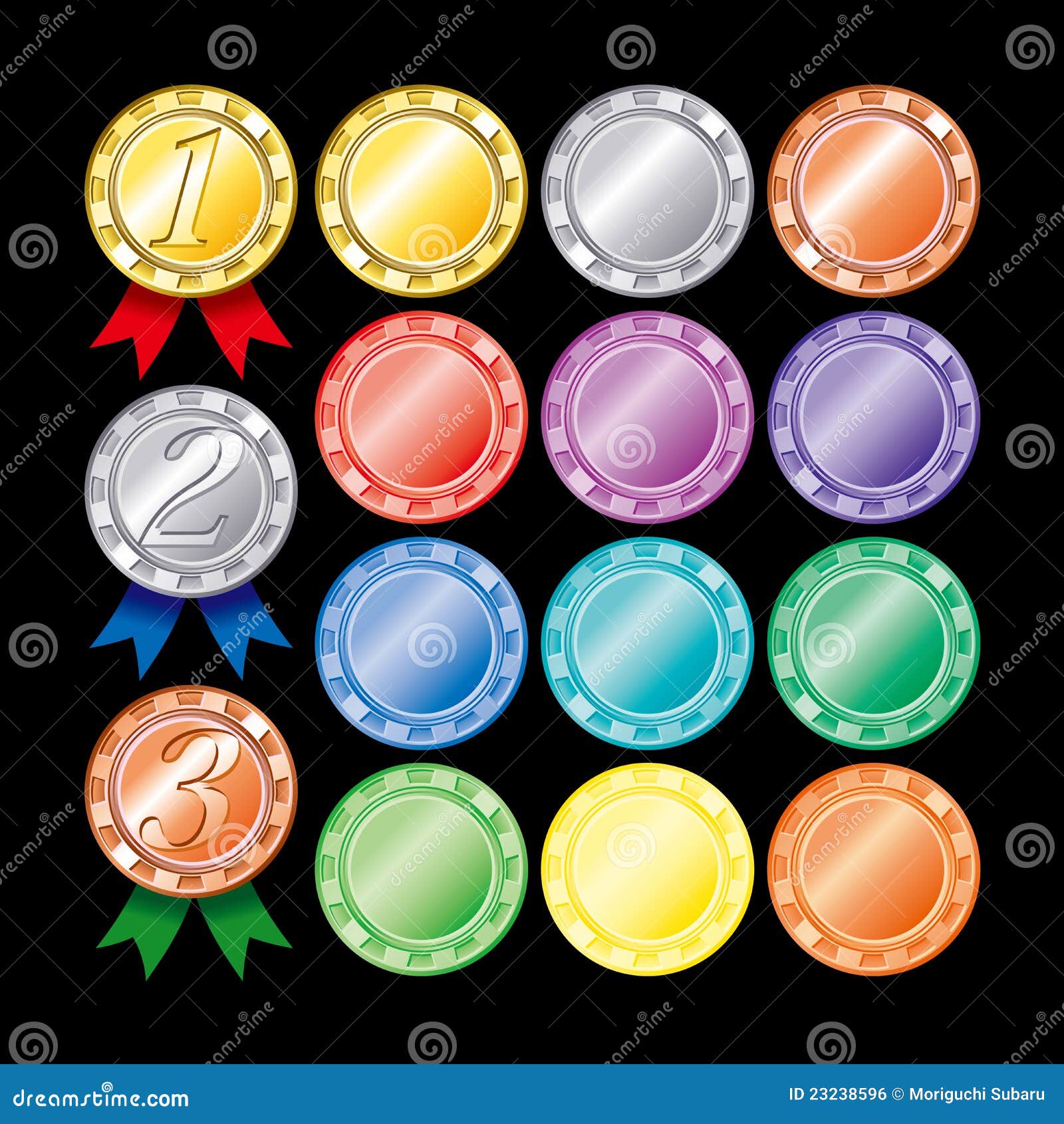 Colorful medal set stock illustration. Illustration of back - 23238596
