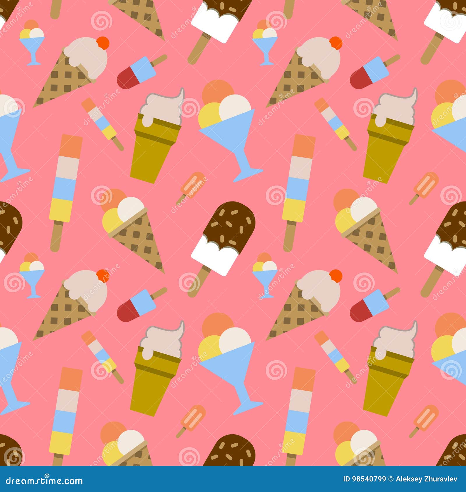 Colorful Melting Ice-cream Seamless Pattern on Pinkbackground Flat ...