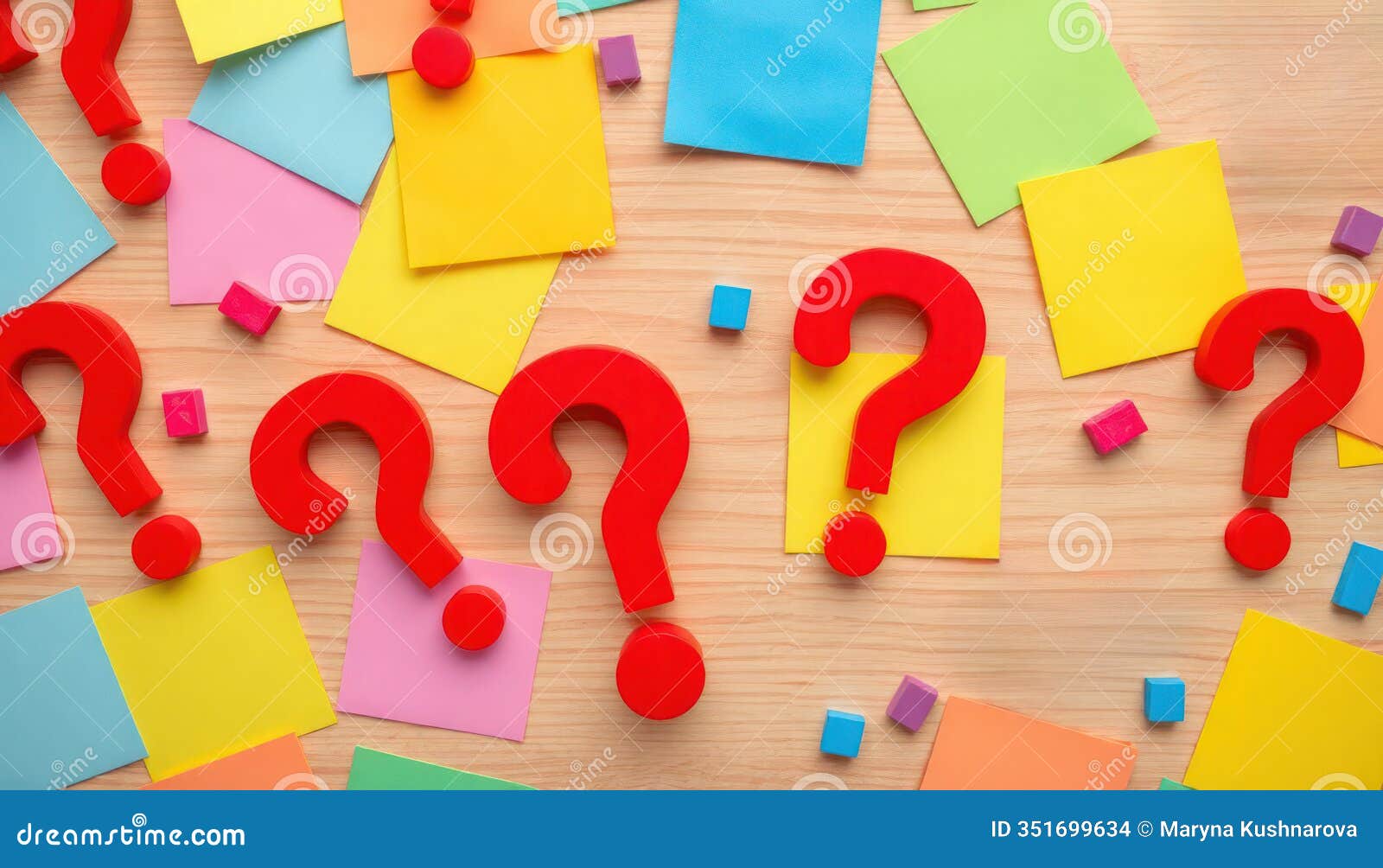Colorful Memo Notes with Red Question Marks on Light Wooden Surface ...