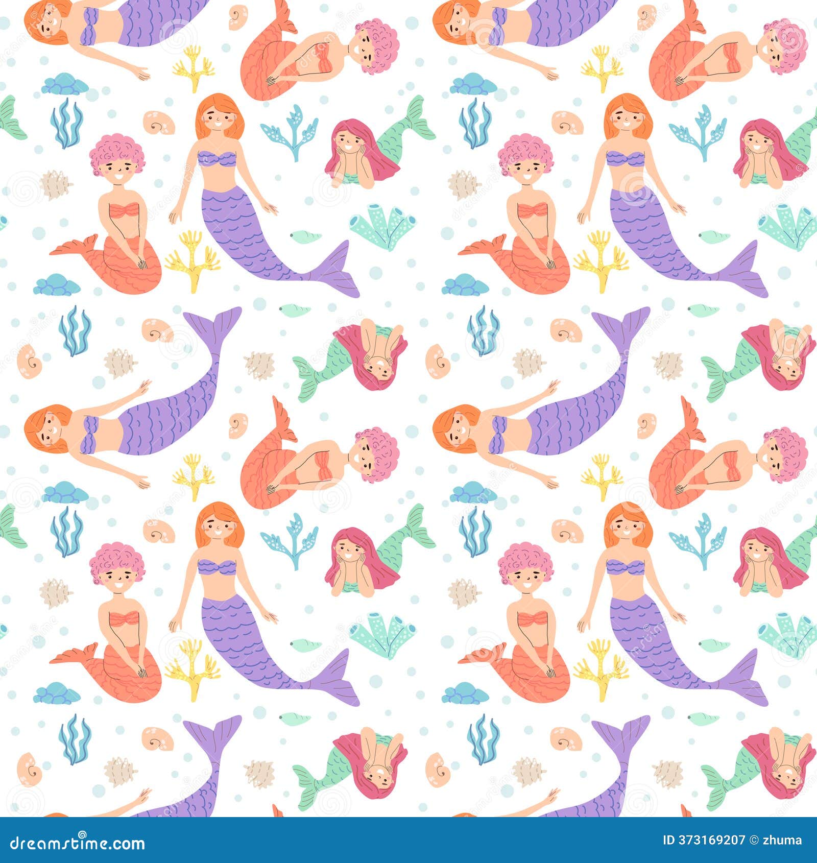 Colorful Mermaid With Muraena Fish Illustration Cartoon Vector ...