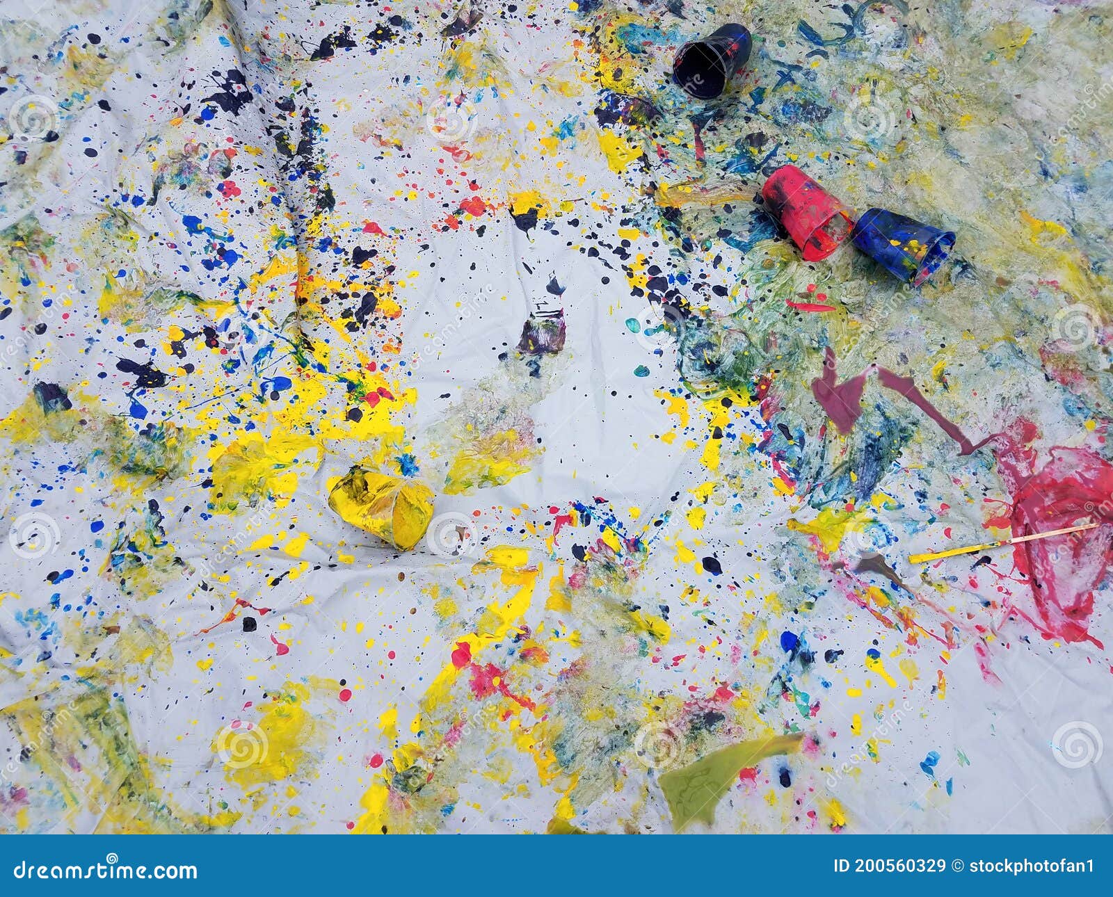 Colorful Mess of Paint with Plastic Cups Stock Image - Image of ...