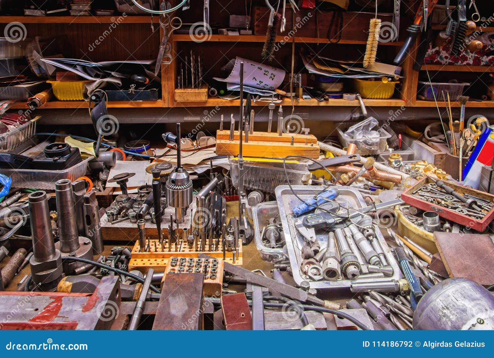 Colorful Mess with Various Tools on a Smith Table Stock Photo - Image ...