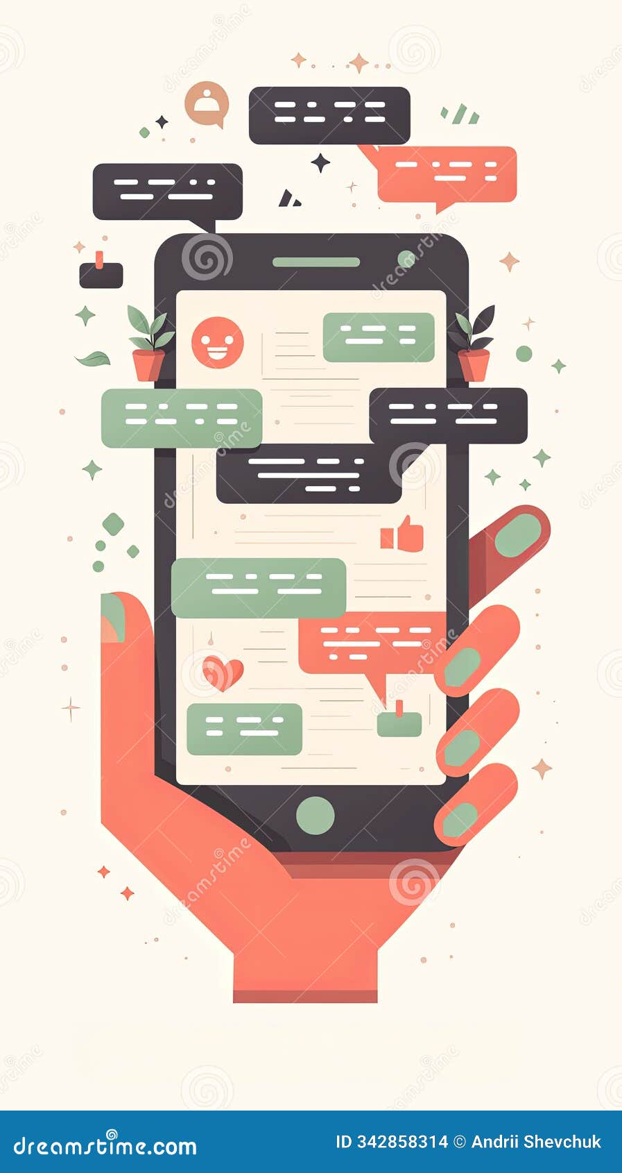 Colorful Messaging Interface on a Mobile Phone in a Hand Illustration ...