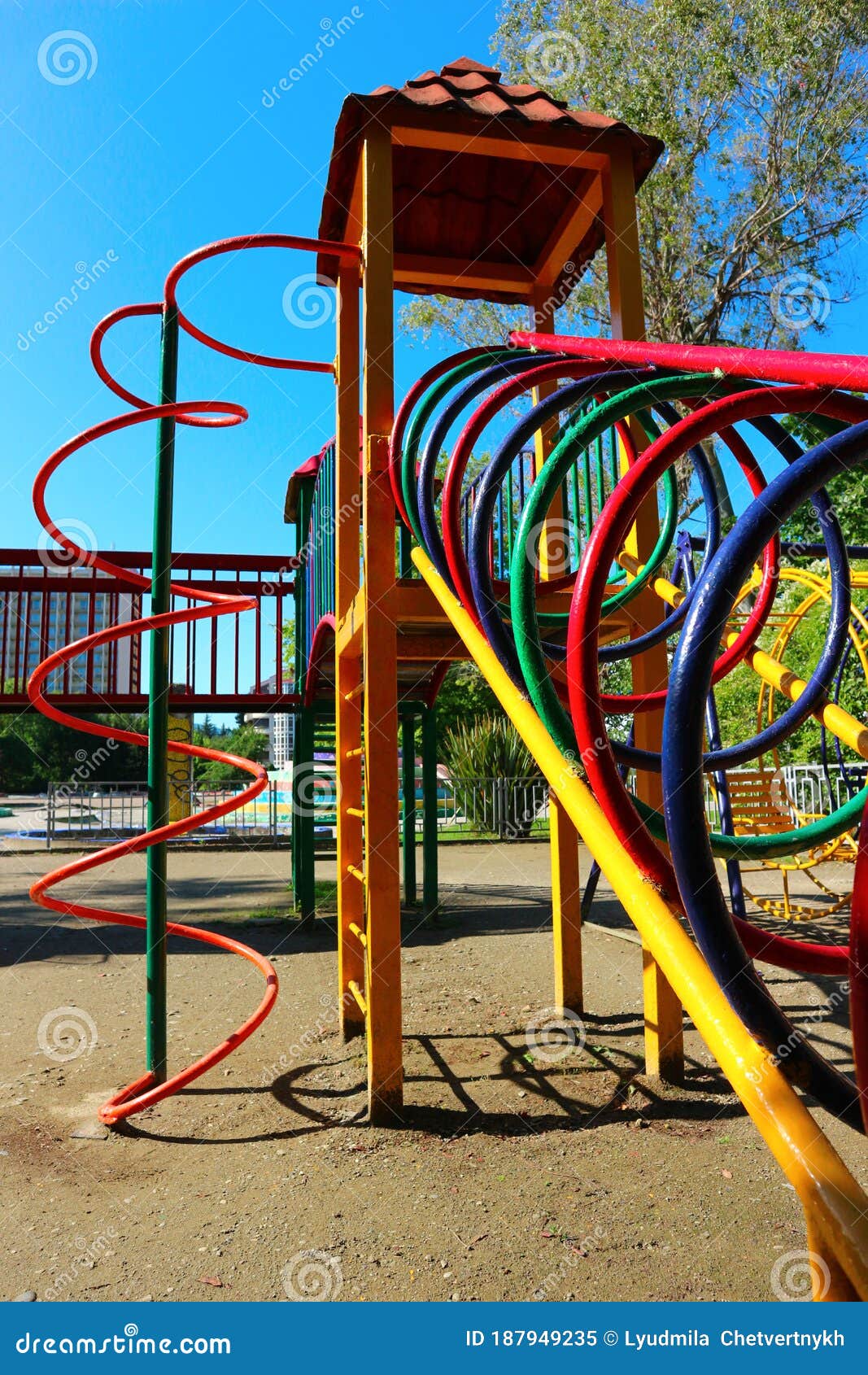 Colorful Metal Playground in the Yard Stock Image - Image of active ...