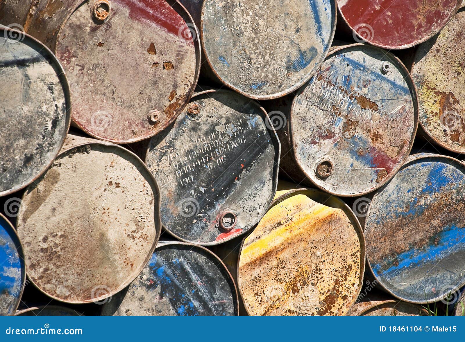 Colorful Metal Rusty Circles of Barrels in Line Stock Photo - Image of ...