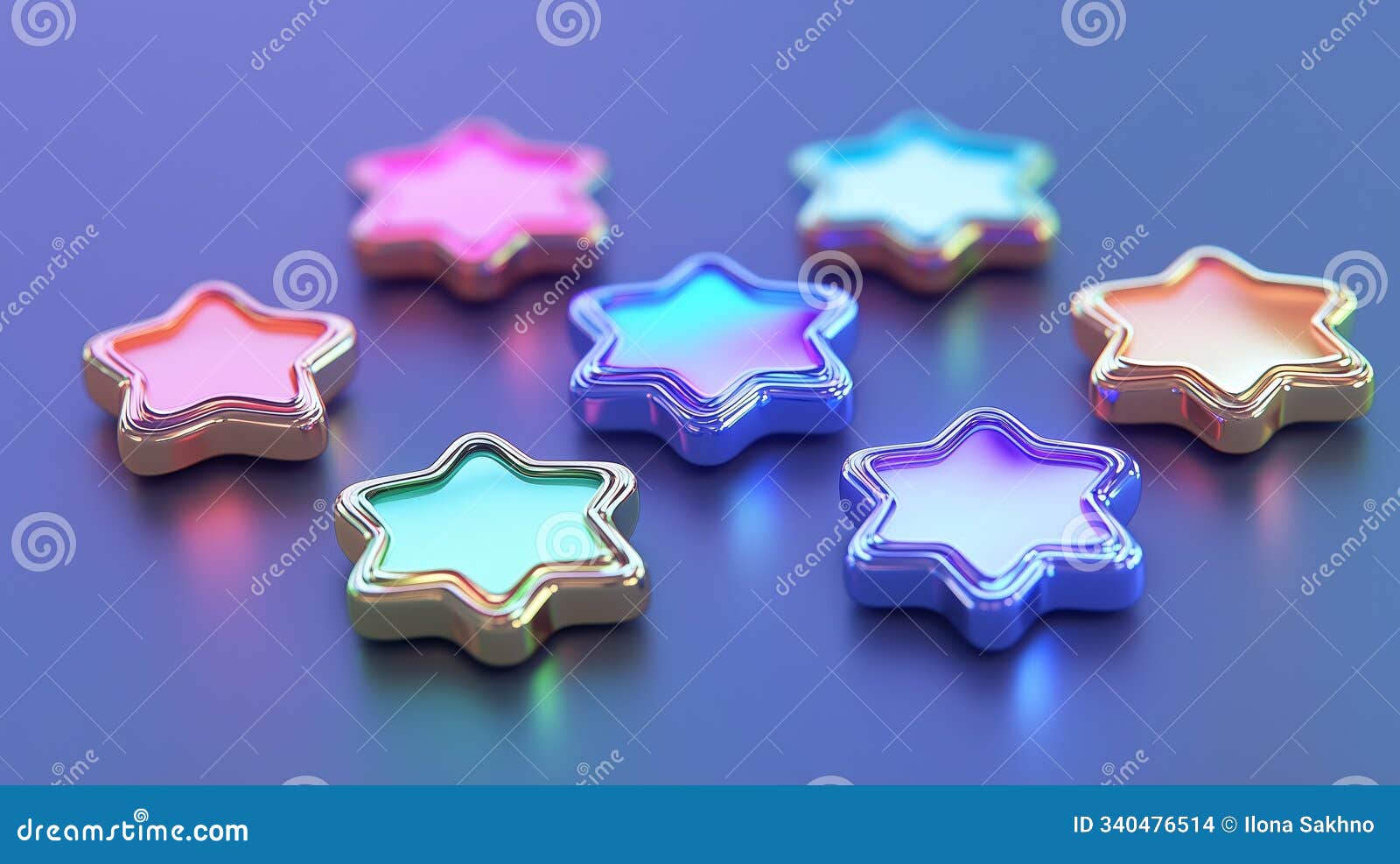Colorful Metallic Star Shapes on a Reflective Surface Stock ...
