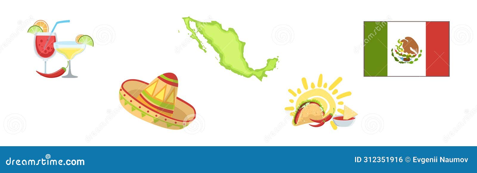 Colorful Mexican Object and Authentic Attribute Vector Set Stock Vector ...