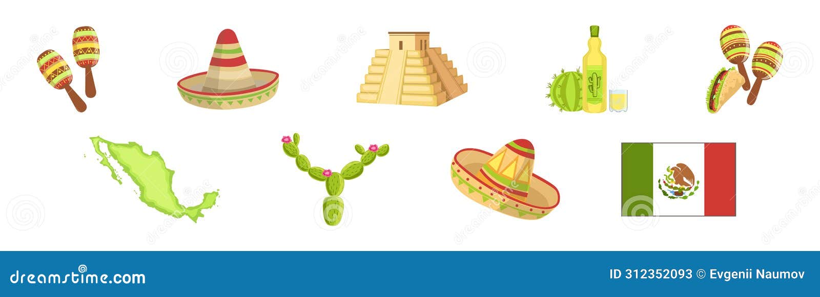 Colorful Mexican Object and Authentic Attribute Vector Set Stock Vector ...