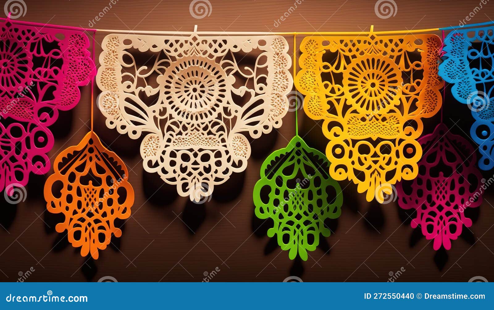 Colorful Mexican Paper Cut Hanging On Wall Stock Illustration
