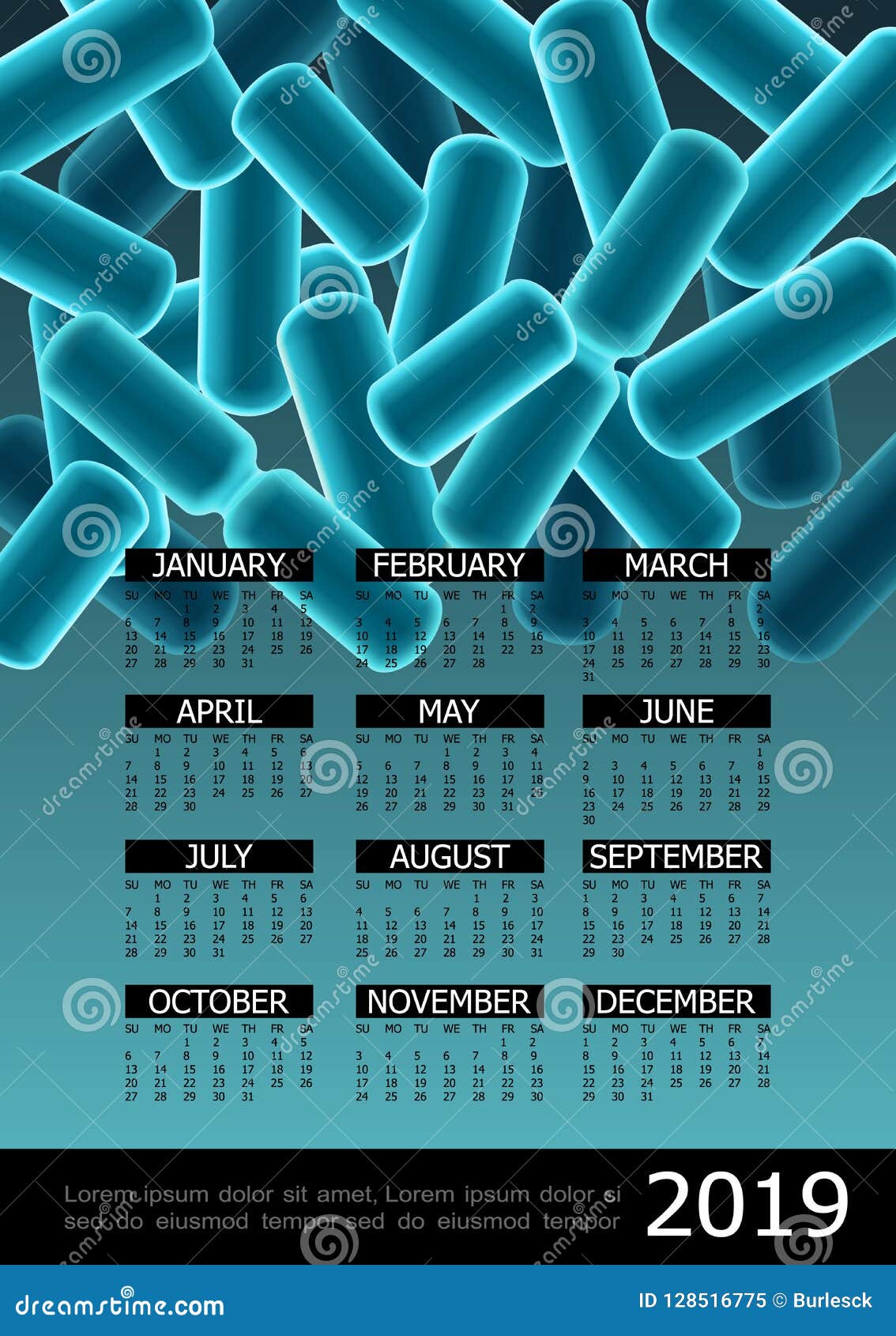 Colorful Microbiology 2019 Year Calendar Poster Stock Vector ...