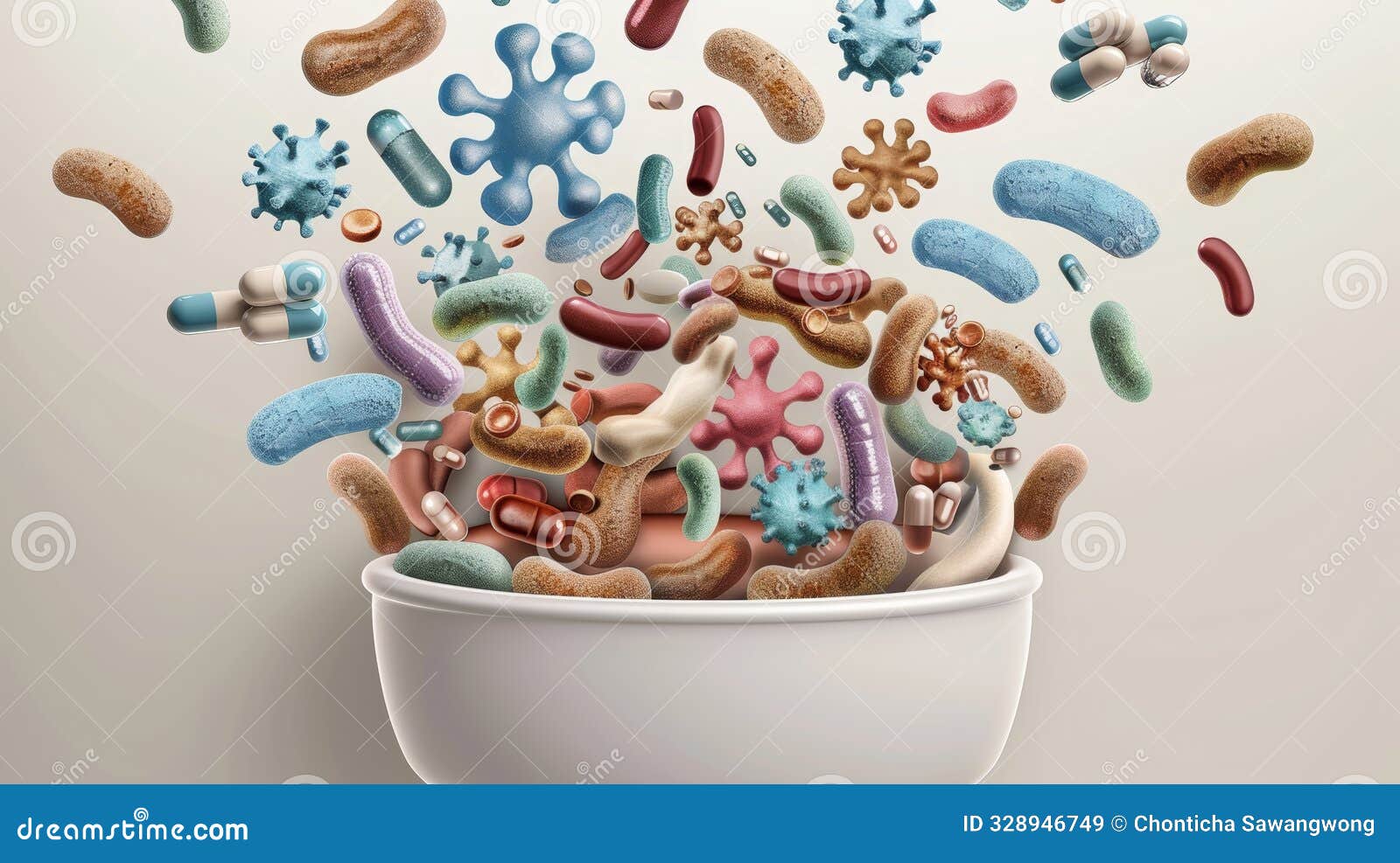 Colorful Microorganisms In A Bowl Representing A Microbiome Explosion ...