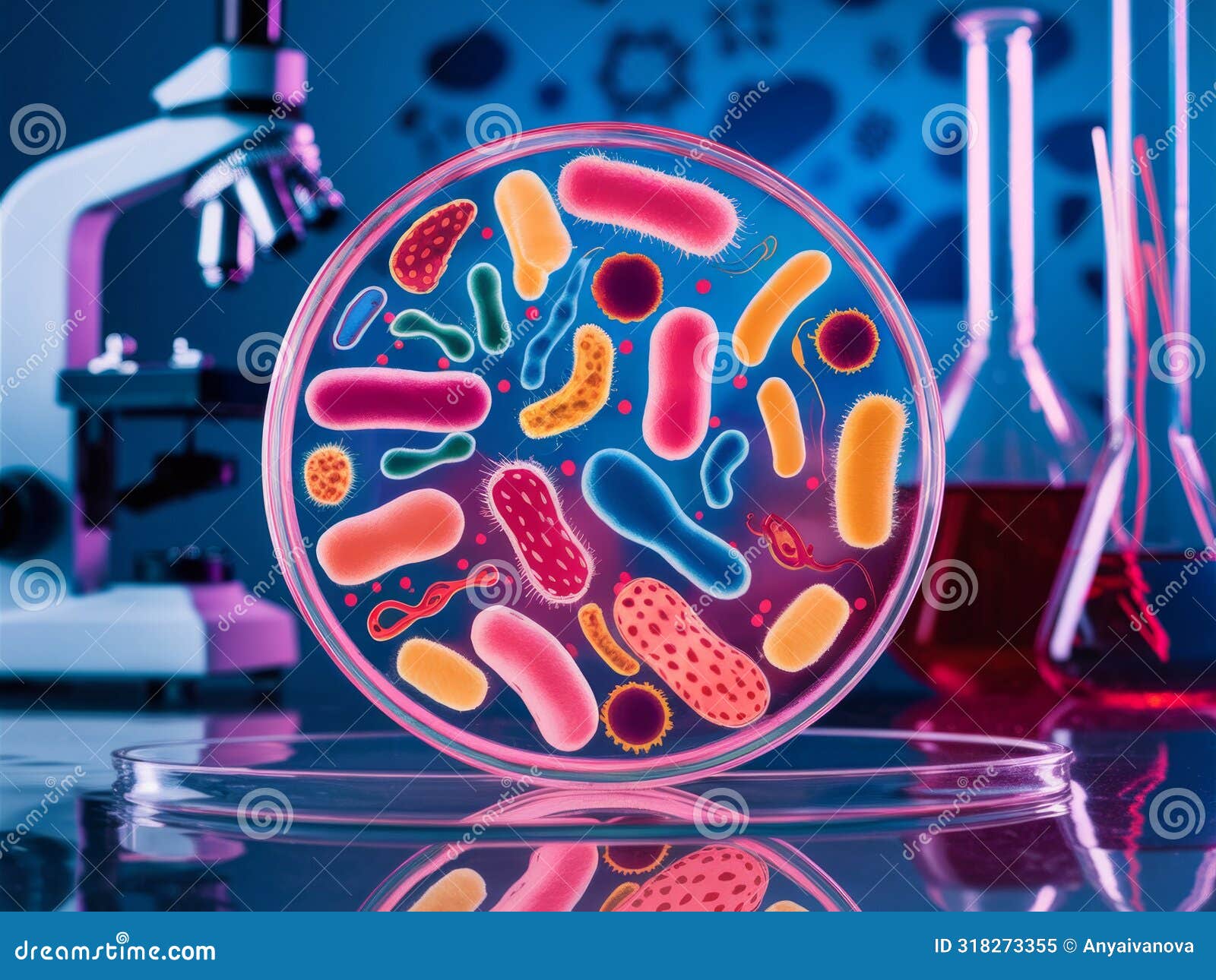 Colorful Microorganisms in a Petri Dish in a Modern Laboratory Setting ...