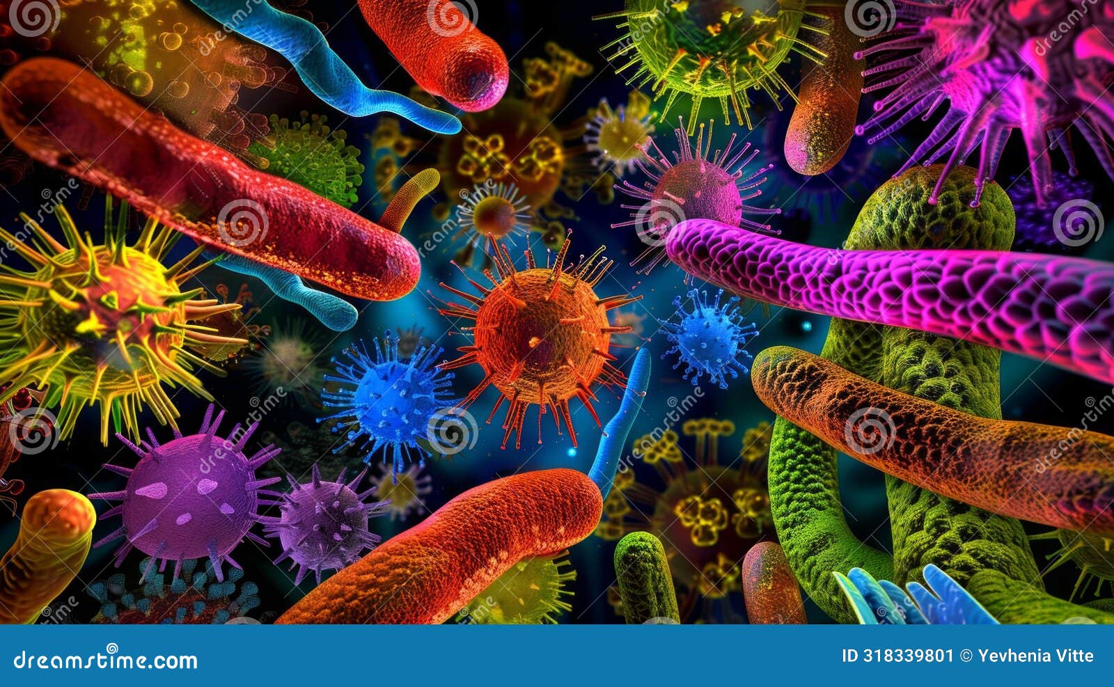 Colorful Microorganisms Under Microscope. Generative Ai Stock ...