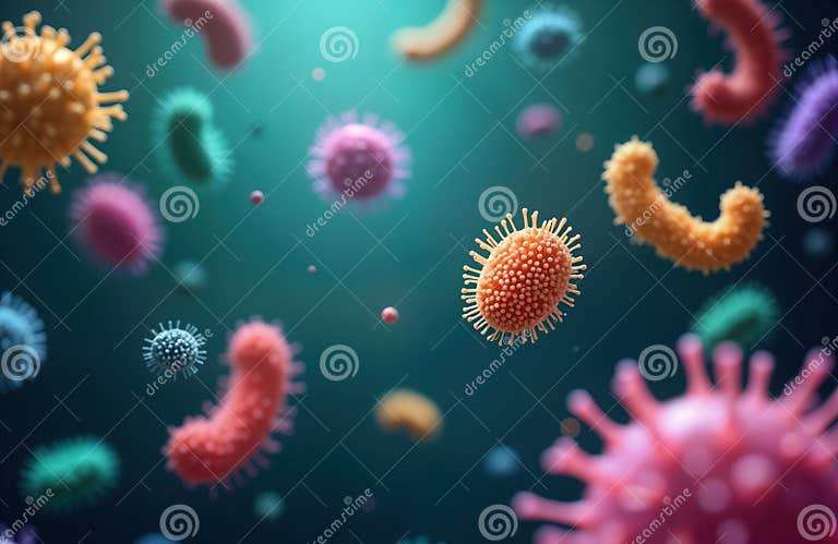 Colorful Microscopic Bacteria, Viruses. Microorganisms Under Microscope ...