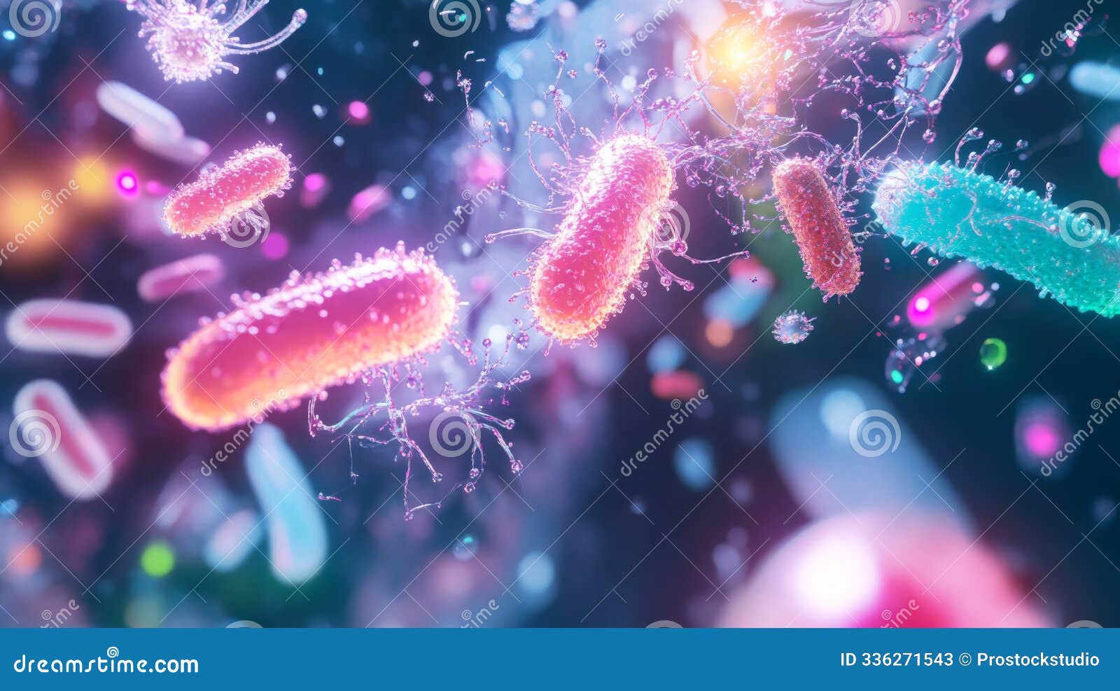 Colorful Microscopic View of Bacteria and Microorganisms in a ...