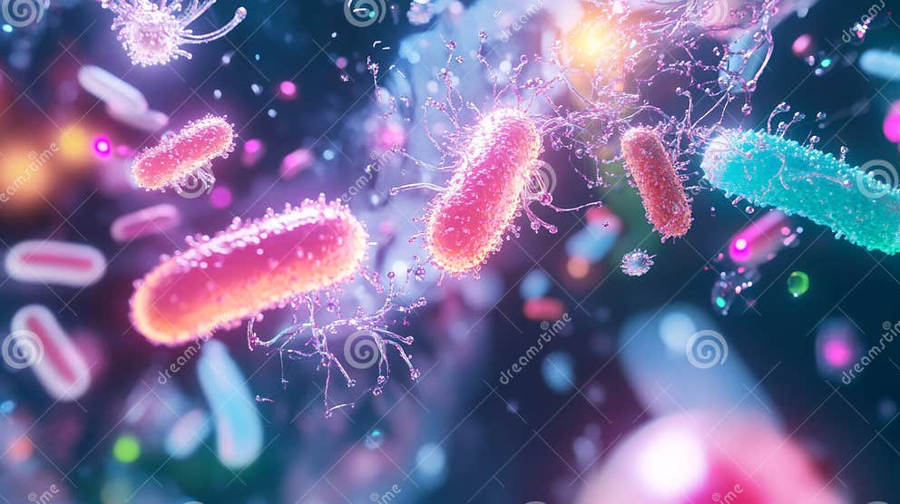 Colorful Microscopic View of Bacteria and Microorganisms in a ...